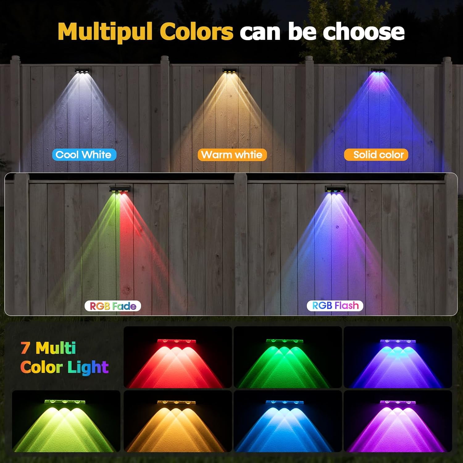 Solar Fence Lights,12 Pack Solars Deck Light,RGB Color,Outdoor Bulb ...