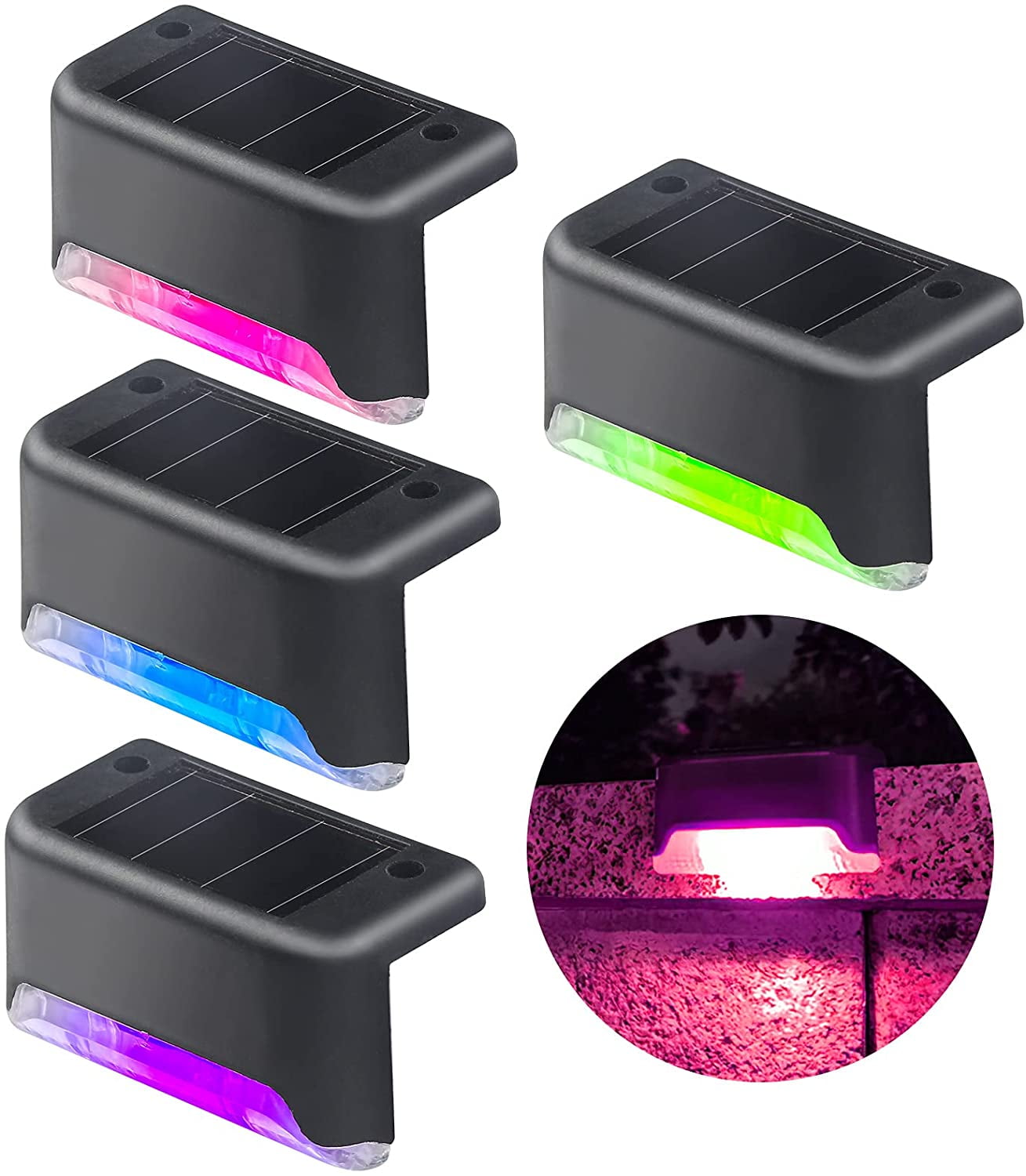 Solar Fence Lights, 4 Pack LED Color Sensor Solar Lights, Pool ...