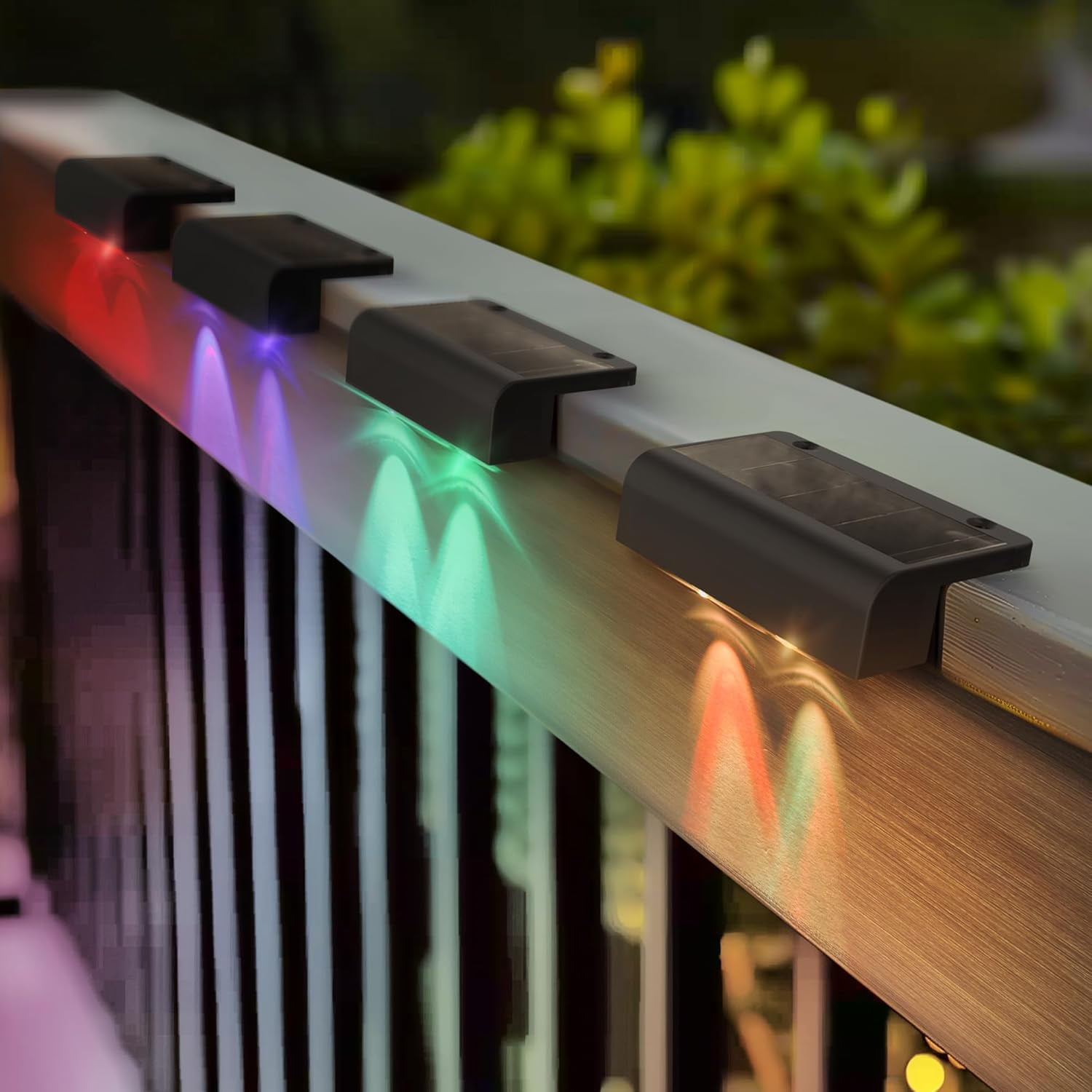 Solar Fence Lights, 4 Pack Solar Powered RGB LED Fence Lights, Outdoor ...