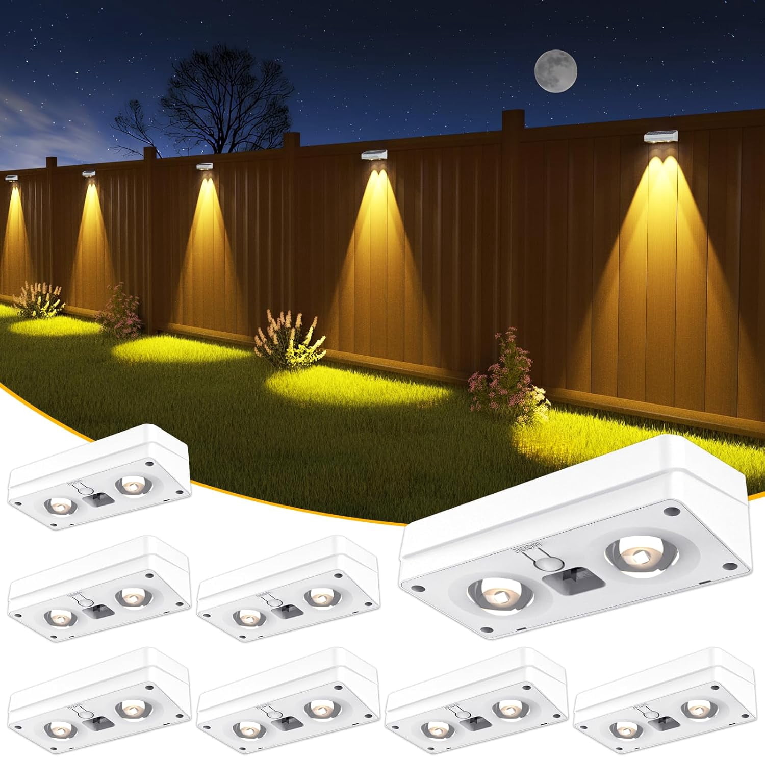 Solar Fence Lights 8 Pack, 50 Lumens Outdoor Fence Solar Lights with 12 ...