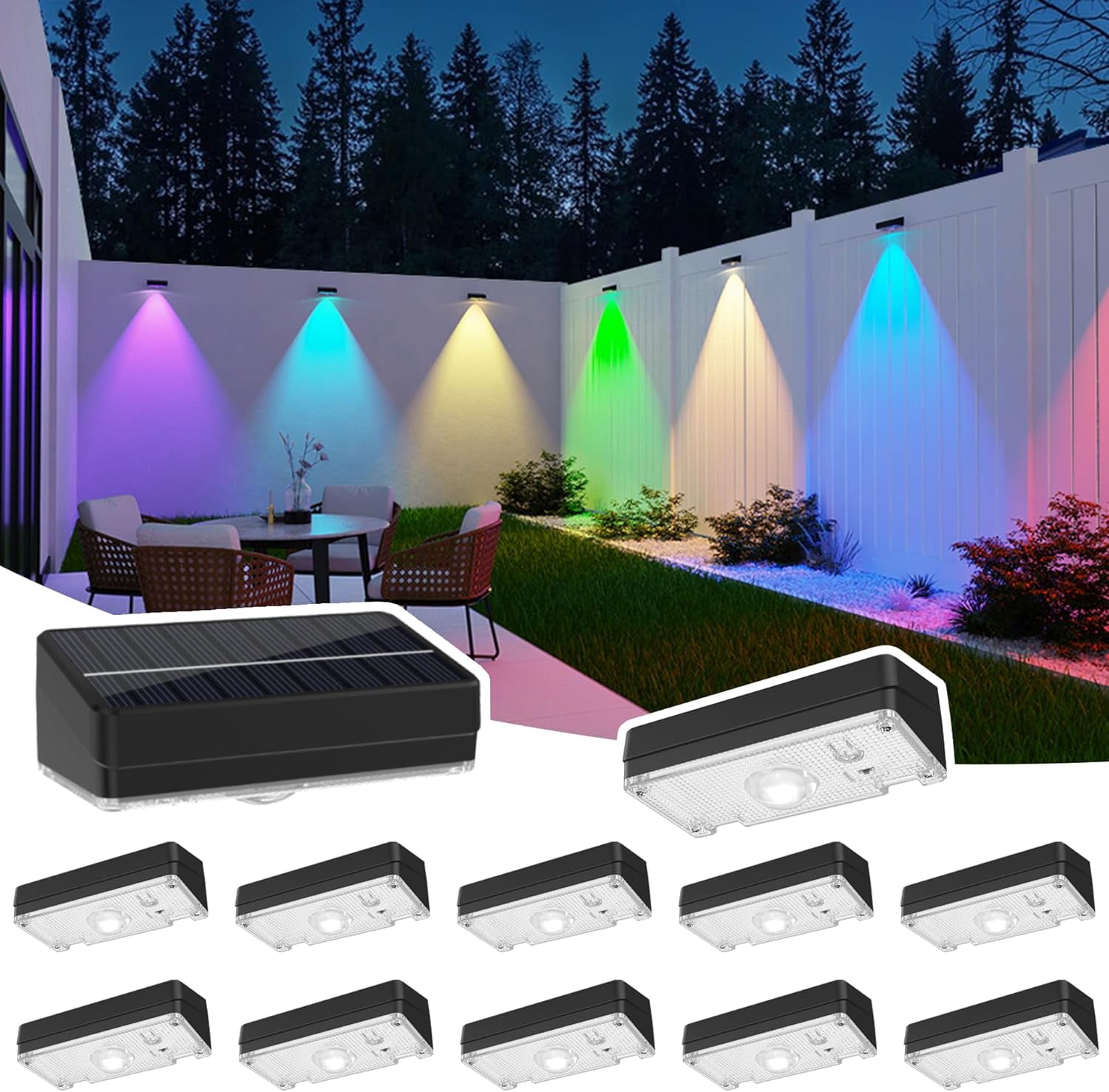 Solar Fence Lights,Fence Lights Powered Waterproof IP65 Multicolor Led ...
