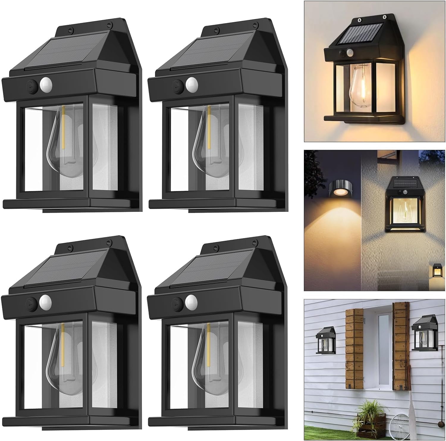 Solar Fence Lights, Motion Sensor Outdoor Solar Wall Lights with 3 ...