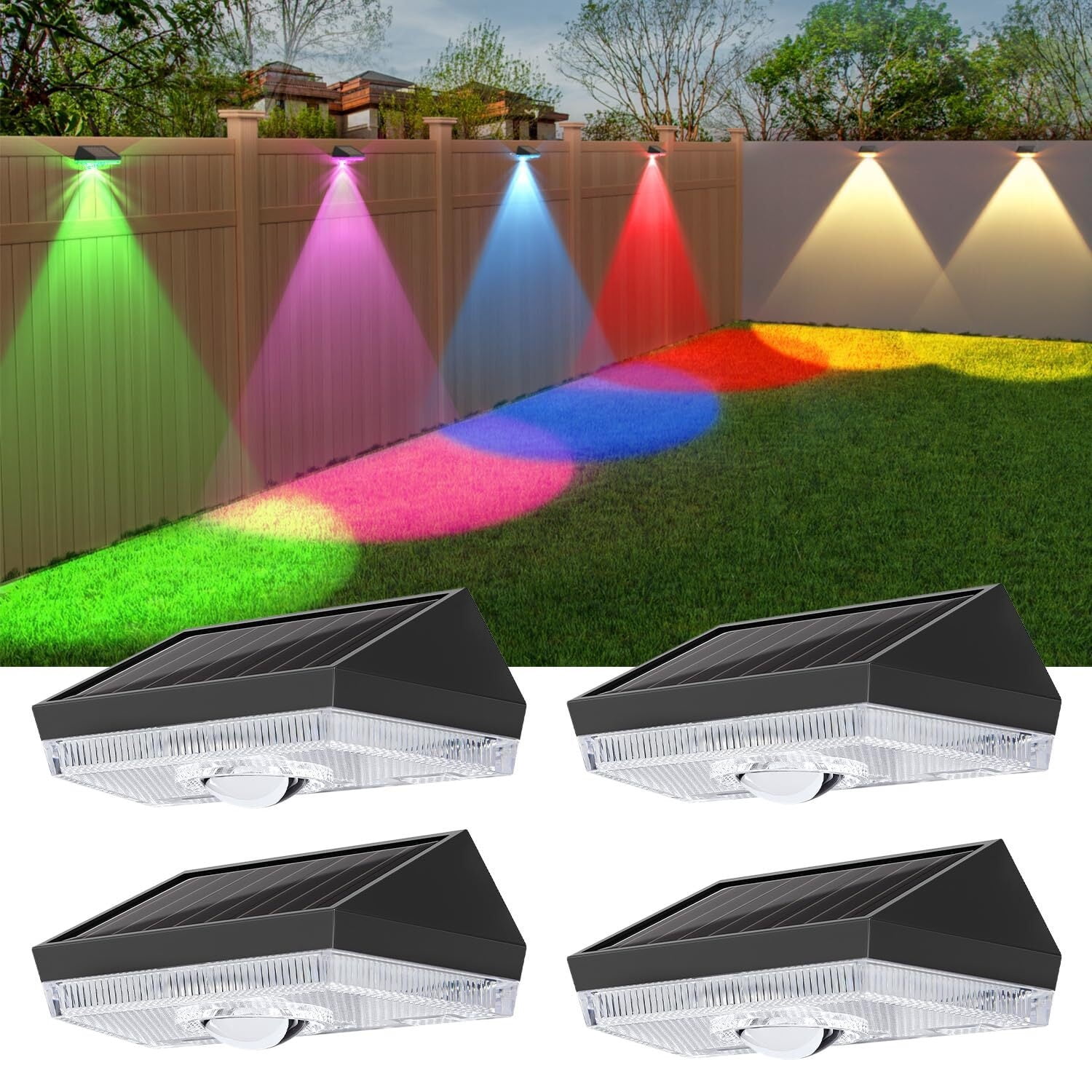 Solar Fence Lights Outdoor: 10 Lighting Modes with RGB Solar Powered ...