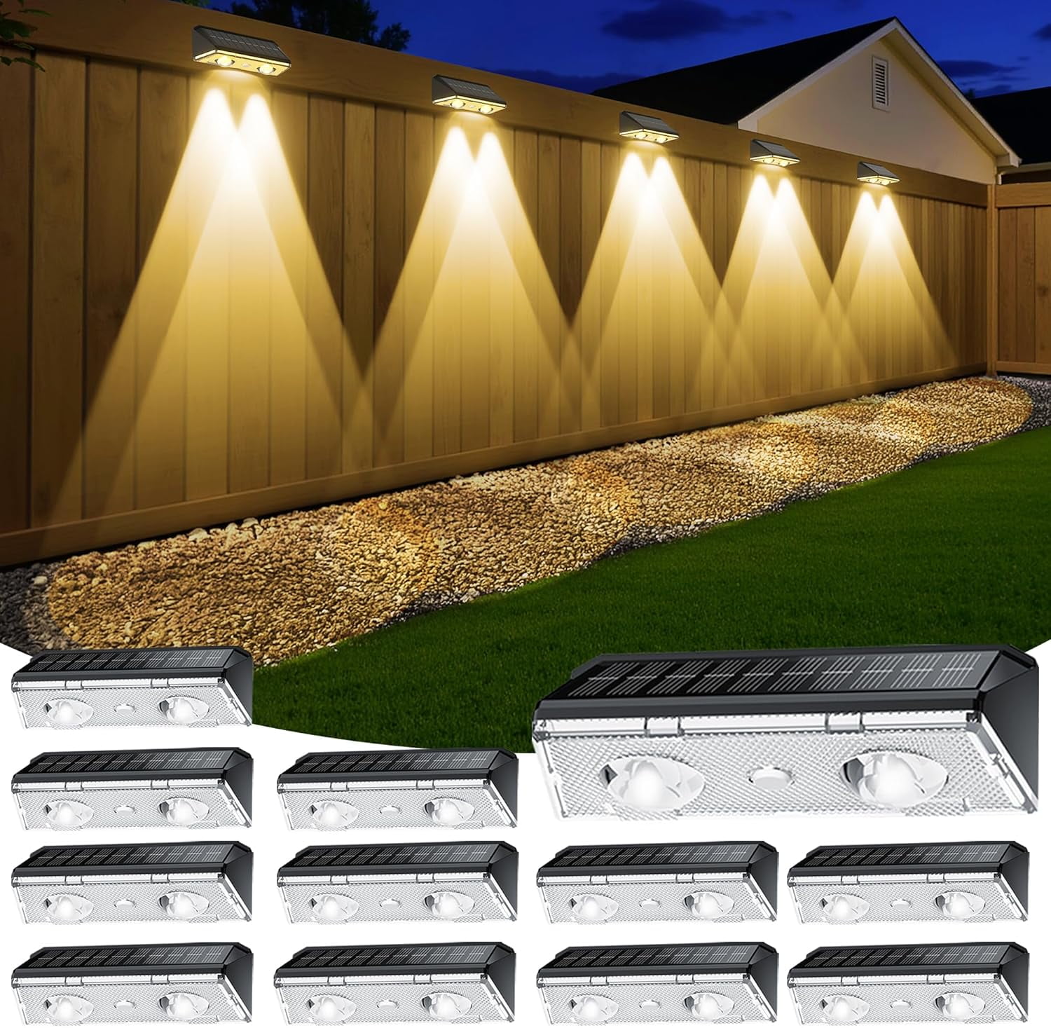Solar Fence Lights Outdoor, 12 Pack IP65 Waterproof Fence Lights Solar ...