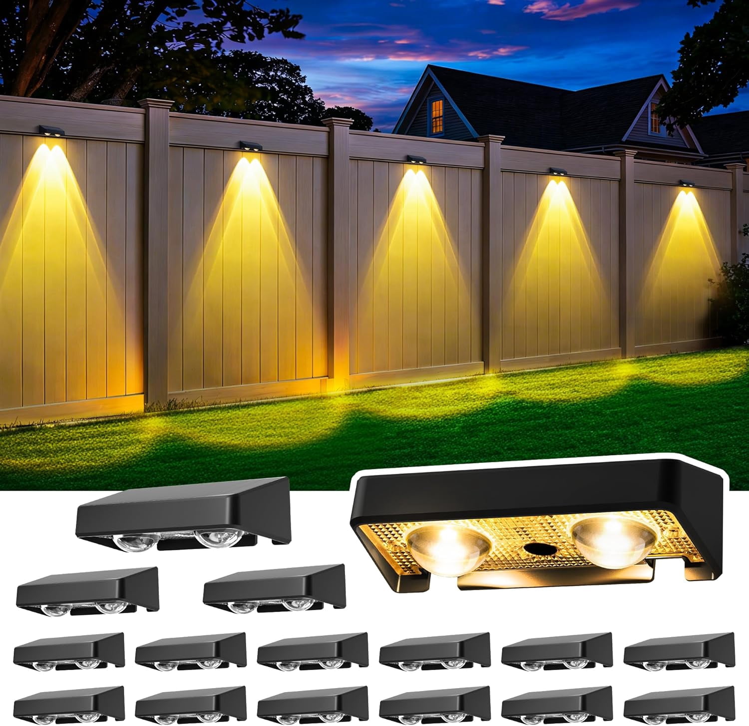 Solar Fence Lights Outdoor 16 Pack, 50 LM 11 Modes & 9 Colors with ...