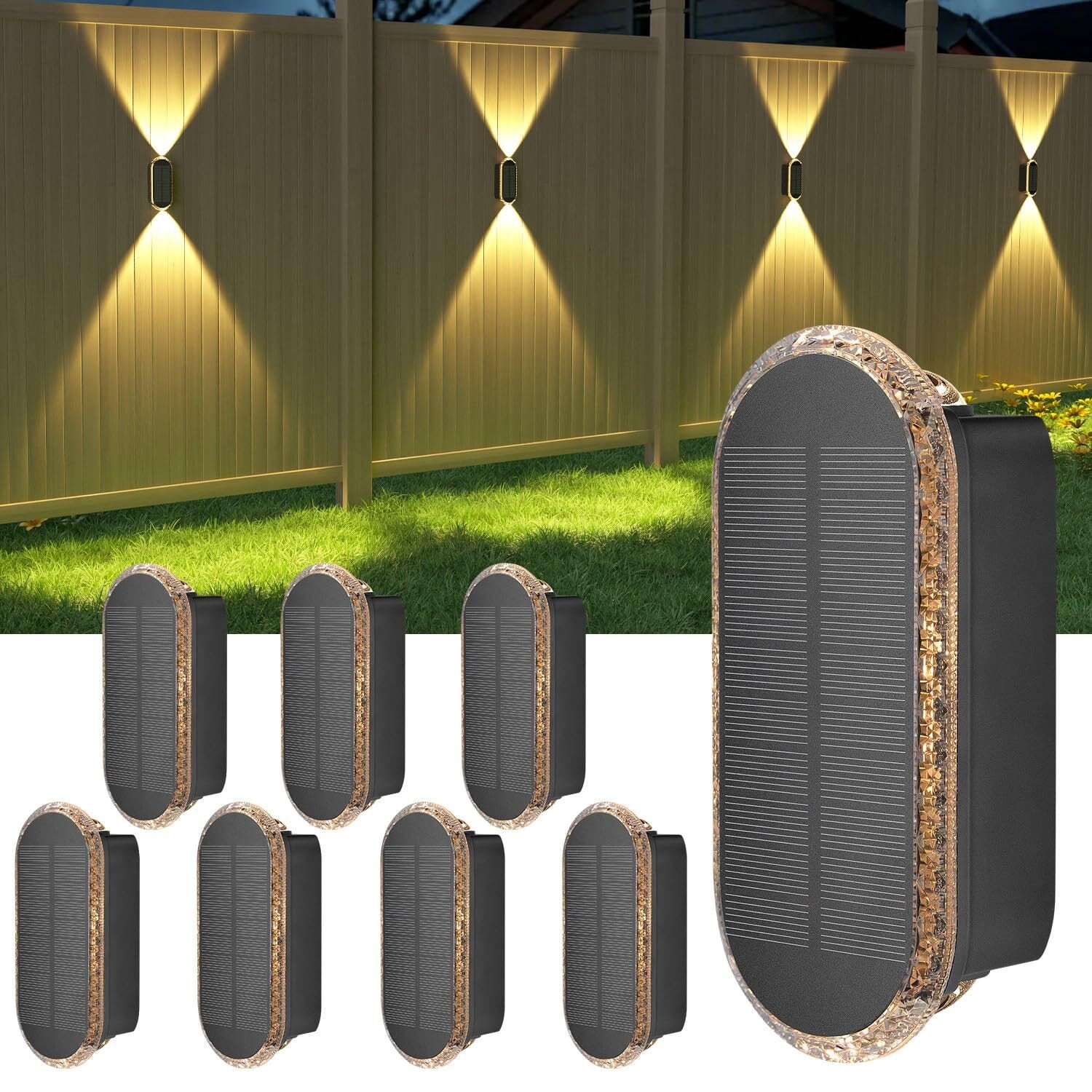 Solar Fence Lights Outdoor,6-Pack Solar Powered Wall Lights Up and Down ...