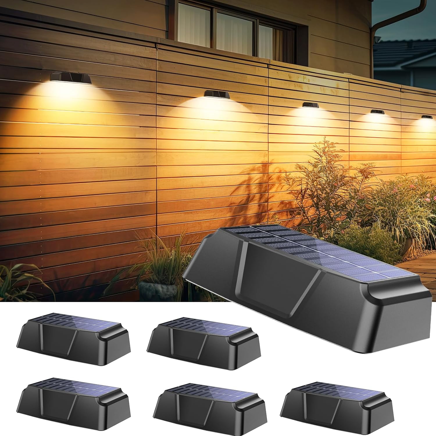 Solar Fence Lights Outdoor - 6 Pack Solar Outdoor Lights With Warm ...
