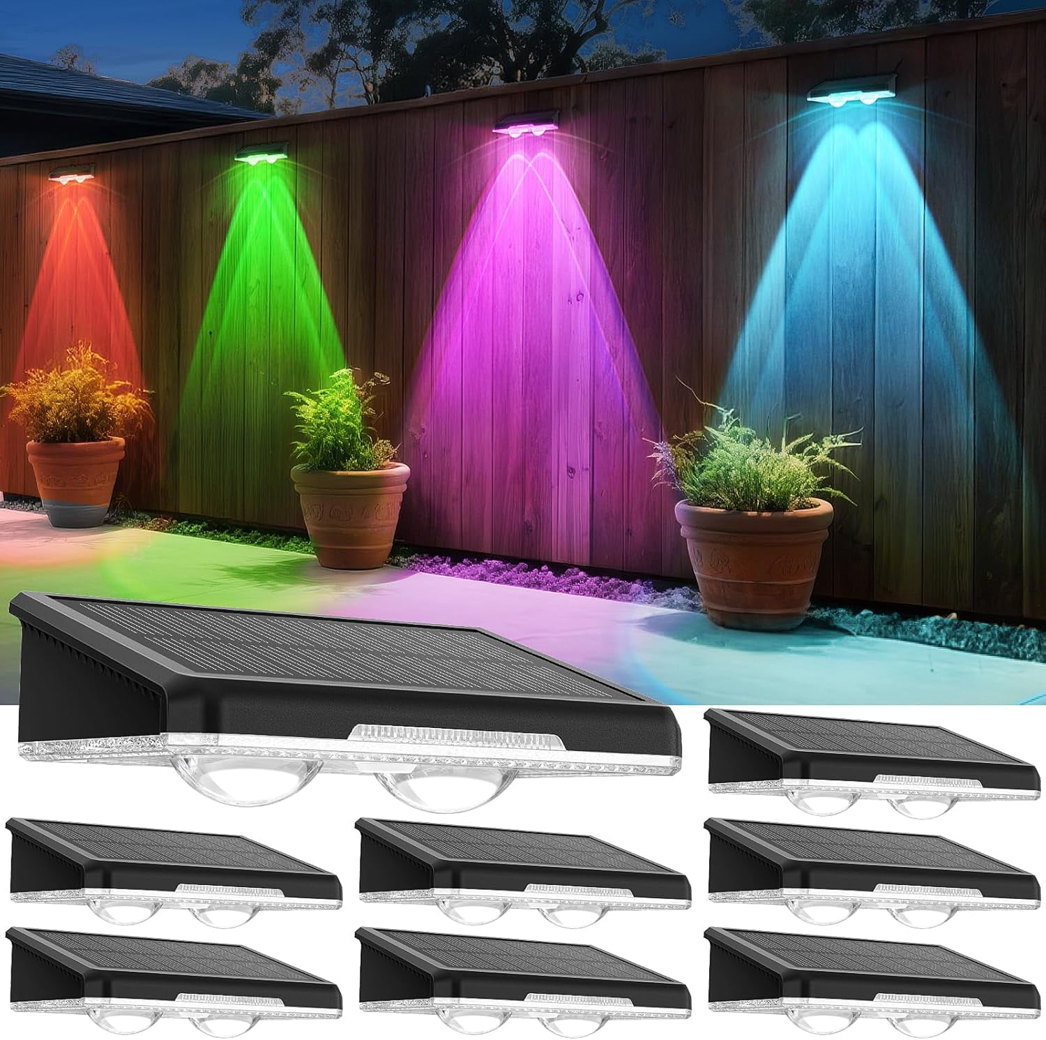 Solar Fence Lights Outdoor 8 - 8 Modes ( Cycle/Fixed), Fence Lights ...