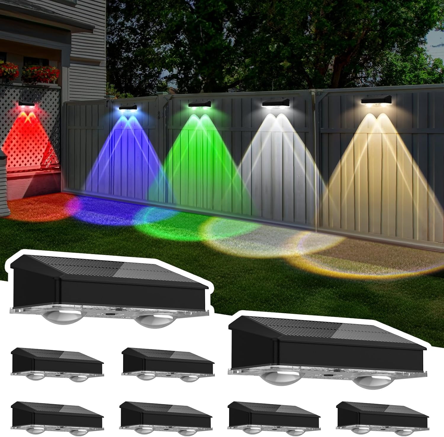Solar Fence Lights Outdoor 8 Pack,Warm White & Cool White & 6 Colored ...