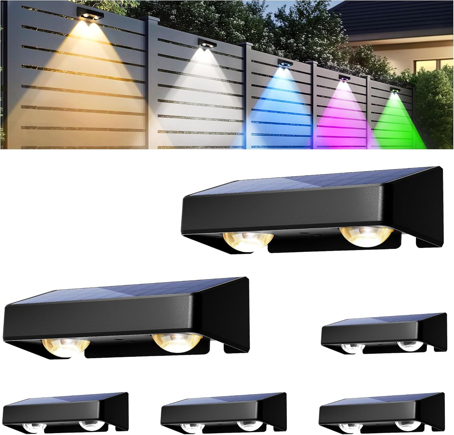 Solar Fence Lights Outdoor, Solar Wall Lights 9 Fixed Colors ＆ Color ...