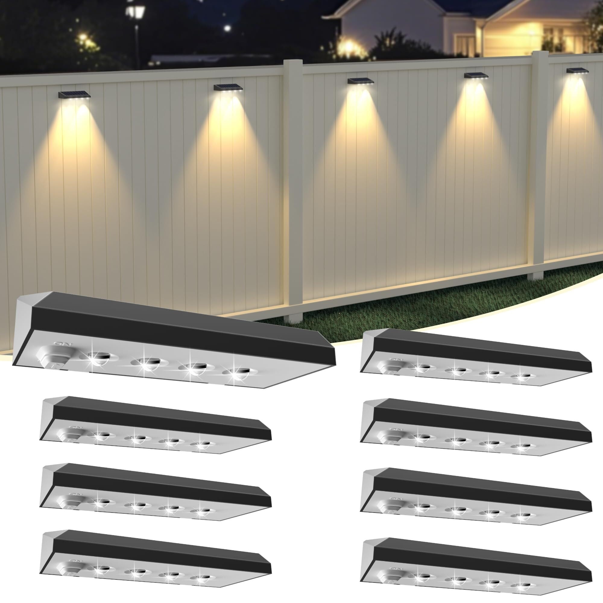 Solar Fence Lights Outdoor, Warm White LED Fence Light Solar Powered ...