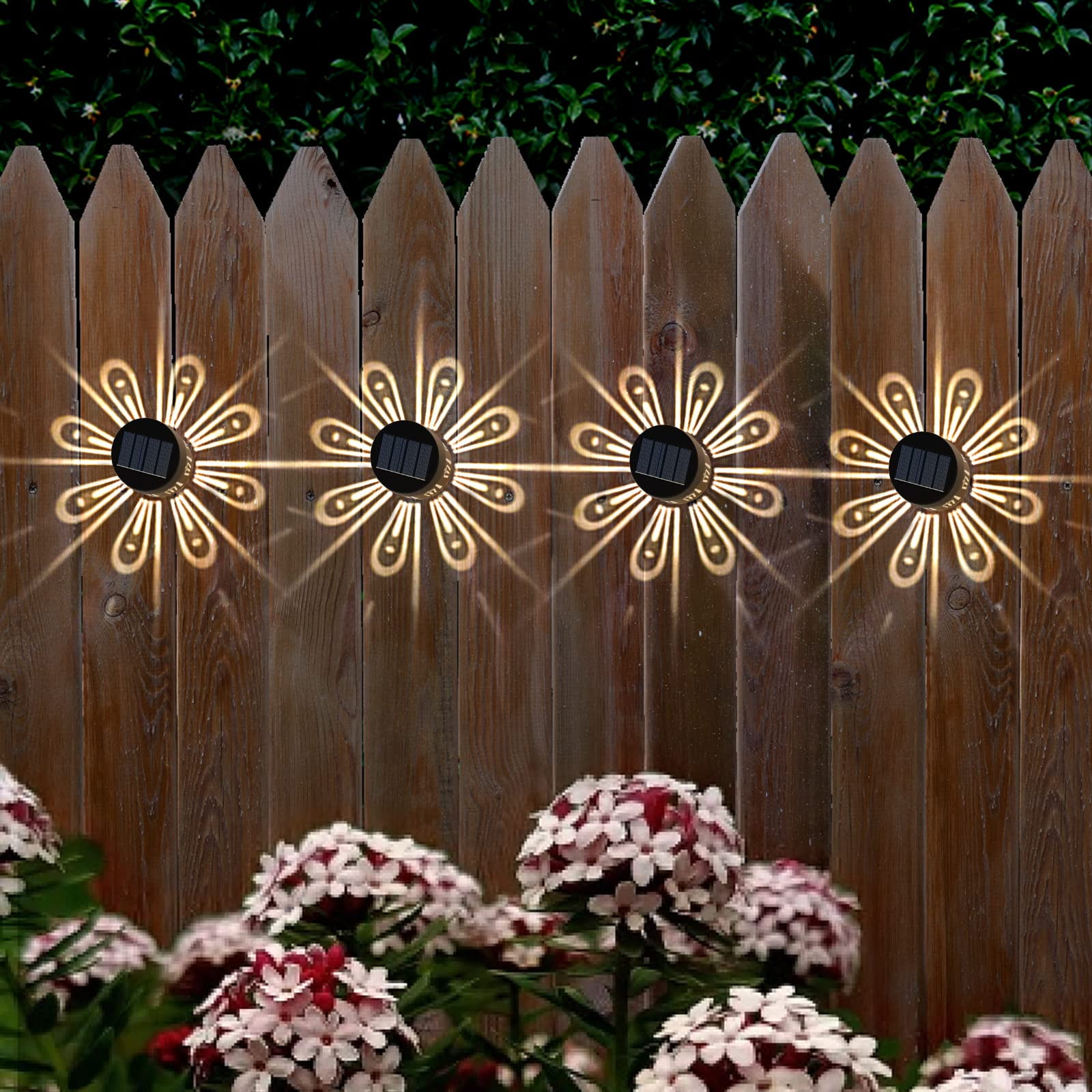 Solar Fence Lights Outdoor Waterproof, 4 Pack Solar Outdoor Wall Lights ...