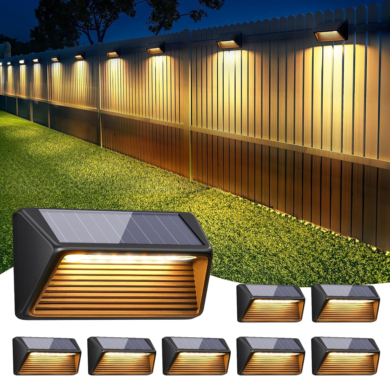 Solar Fence Lights Outdoor Waterproof, 8 Pack Bright Led Fence Lights ...