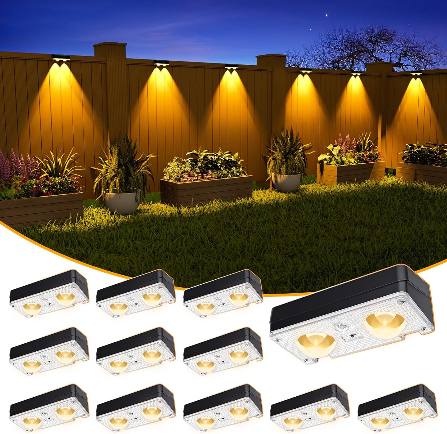 Solar Fence Lights Outdoor Waterproof, 80 Lumens Solar Lights for Fence ...