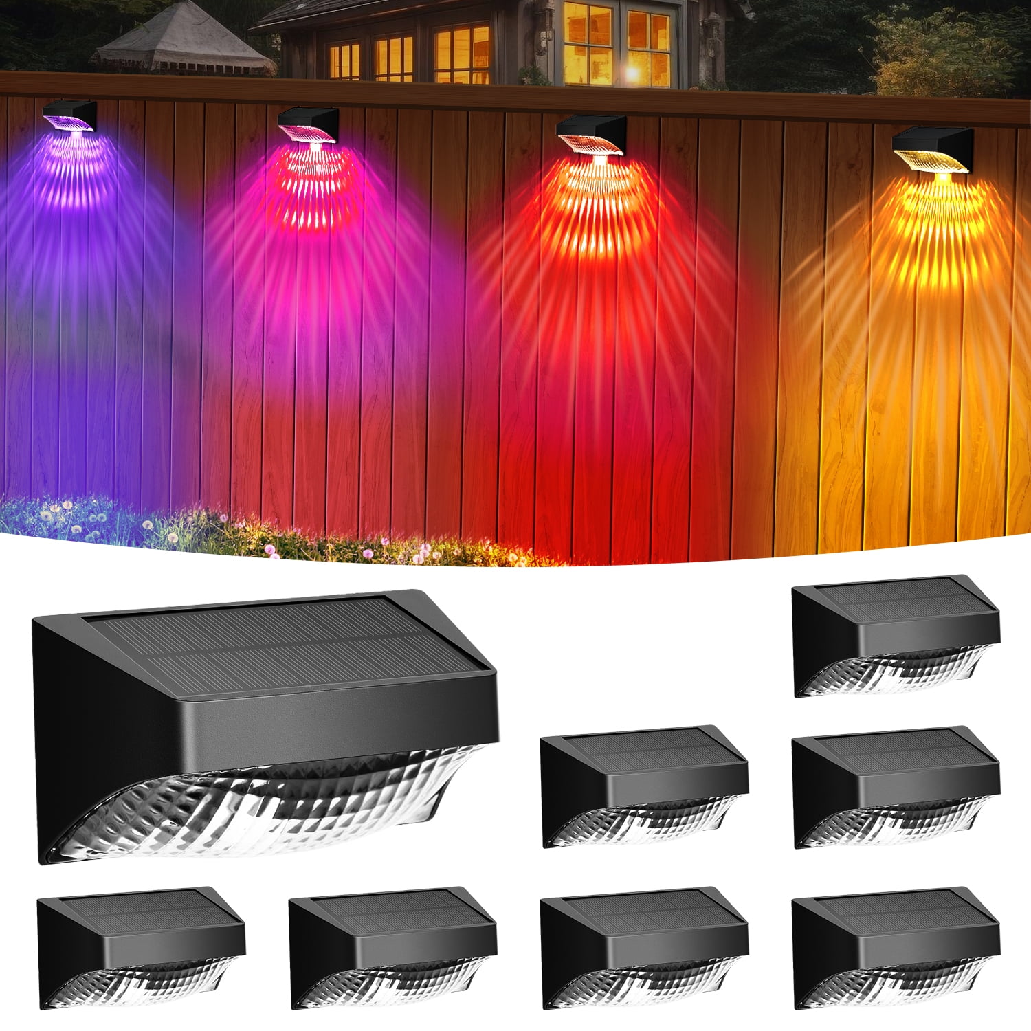 Upgraded Waterproof RGB Solar Fence Lights for Outdoor Decks, Solar ...