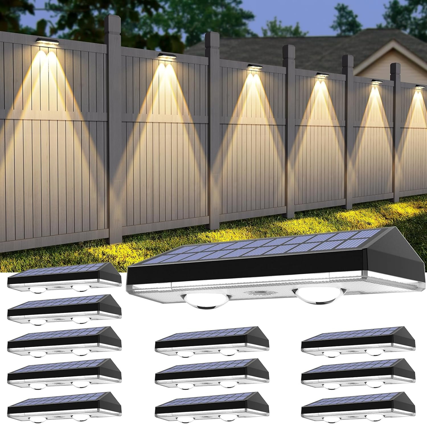 Solar Fence Lights ,RGB & Warm White & 6 Colors Bright Lens LED Dusk to Dawn Deck Light, Fence ...