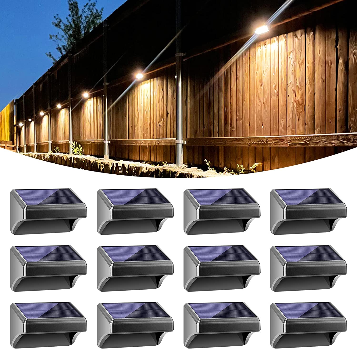 Solar Fence Lights Warm White & White, Solar Outdoor Wall Lights, Fence ...