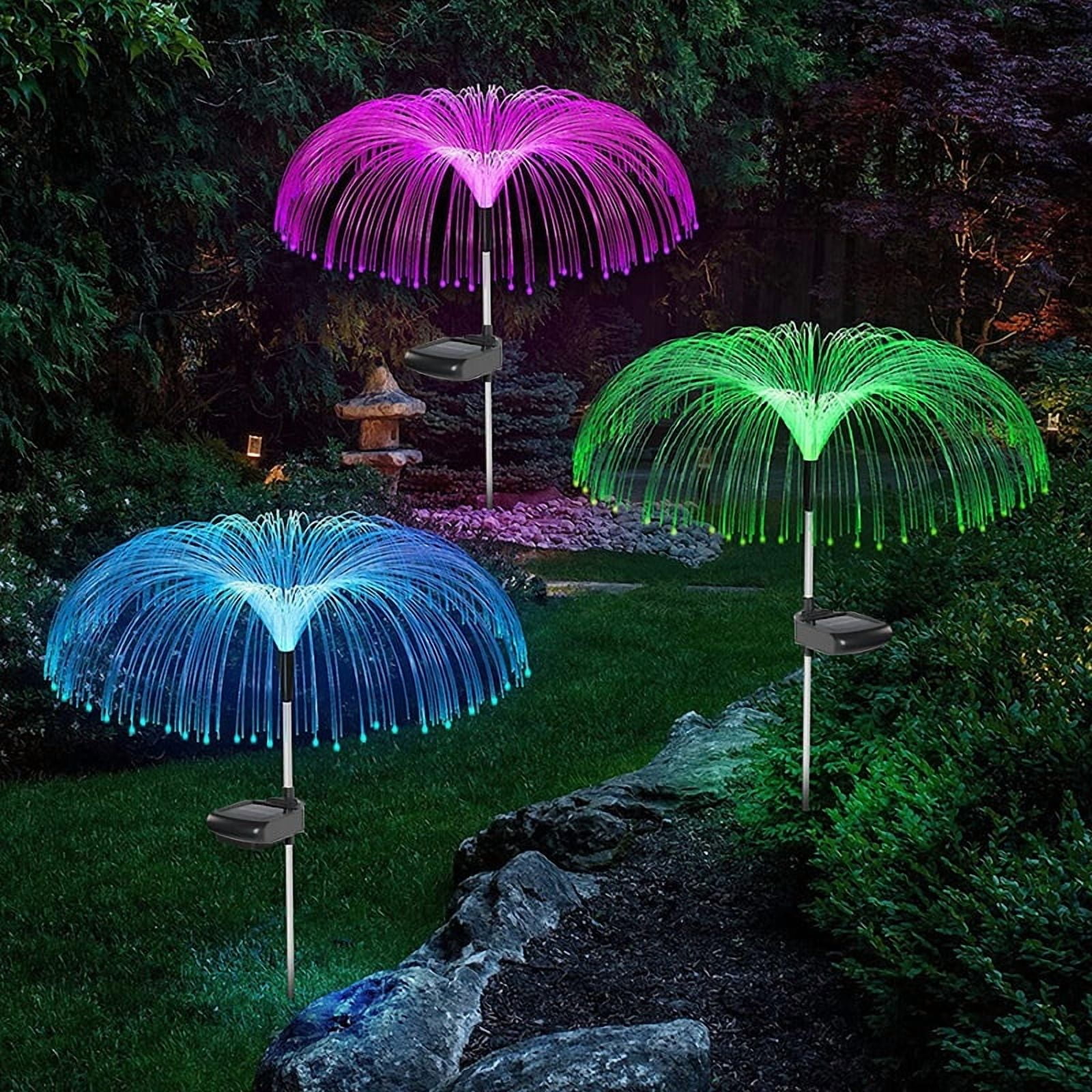 【Solar Fiber Optic Lights】7-Color Changing Jellyfish Garden Decor ...