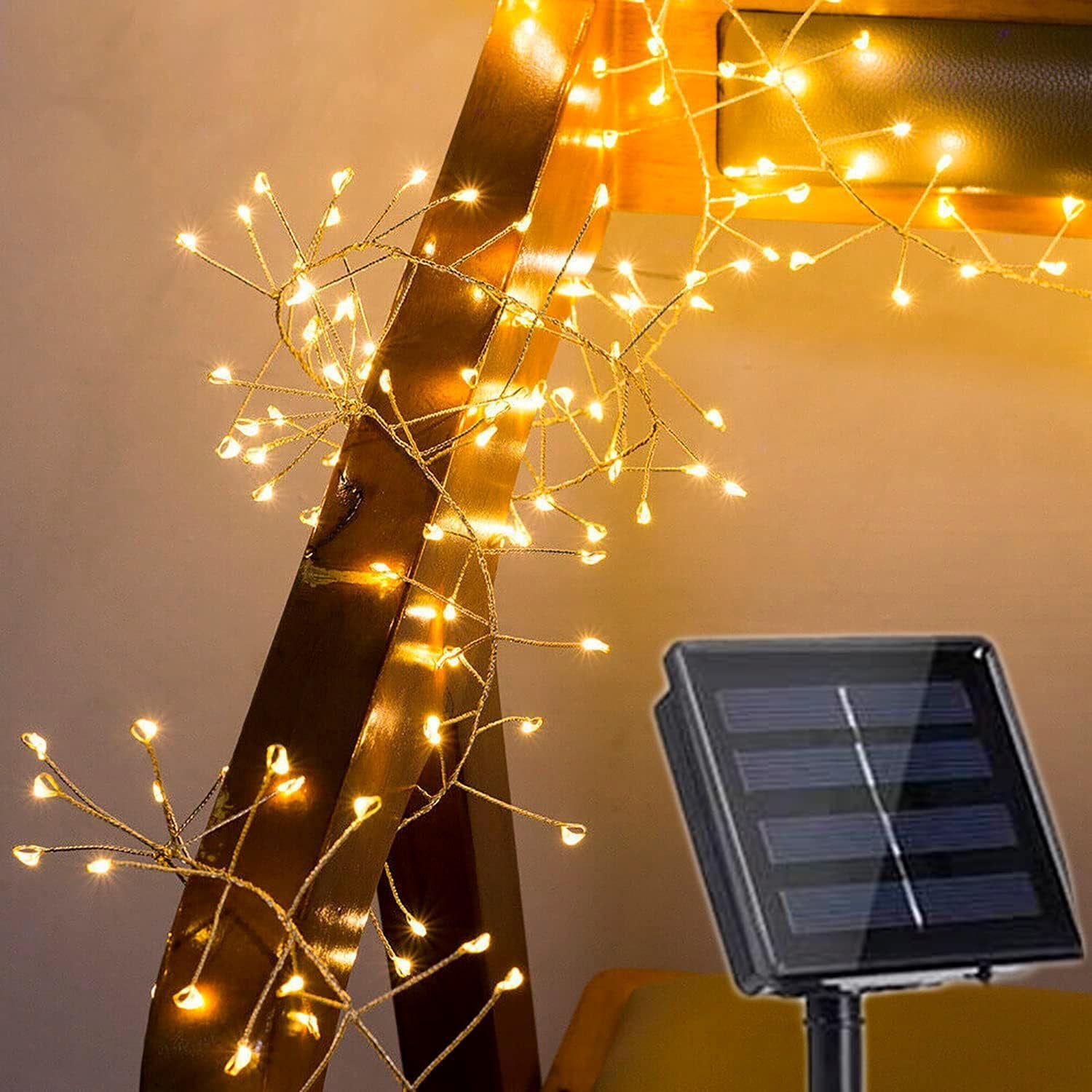 Solar Firecracker Lights 29.5Ft 300 LED Waterproof Cluster Lights 8 ...