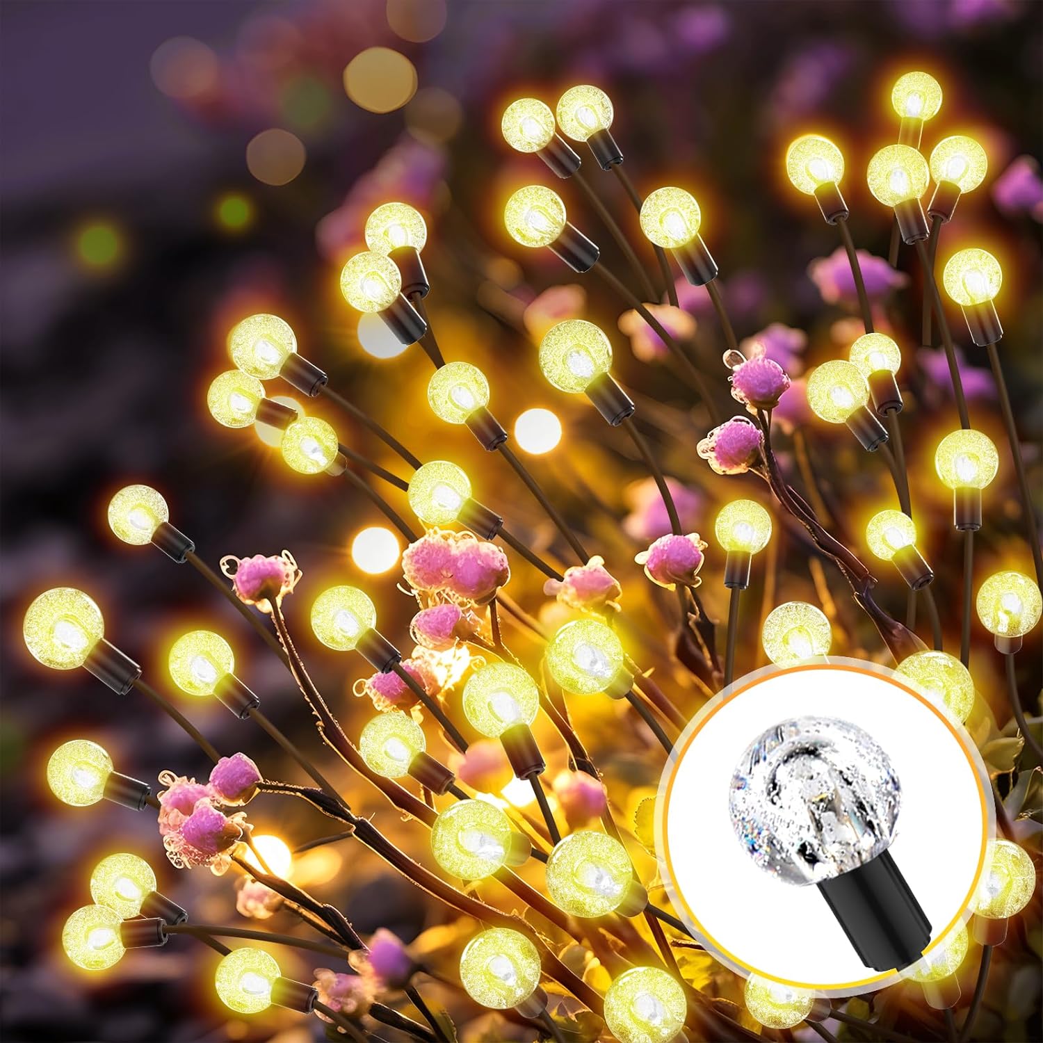 Solar Firefly Lights LED 6 Heads Two Pieces, Outdoor Waterproof Solar ...