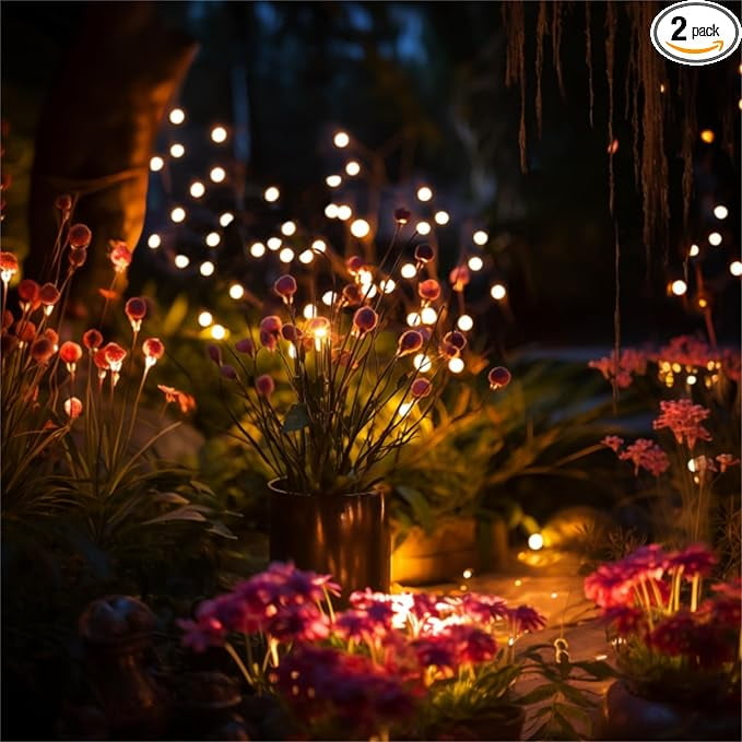 Solar Firefly Lights Outdoor Garden, 2 Pack Total 16LED Starburst Swaying in Wind Solar Lights ...