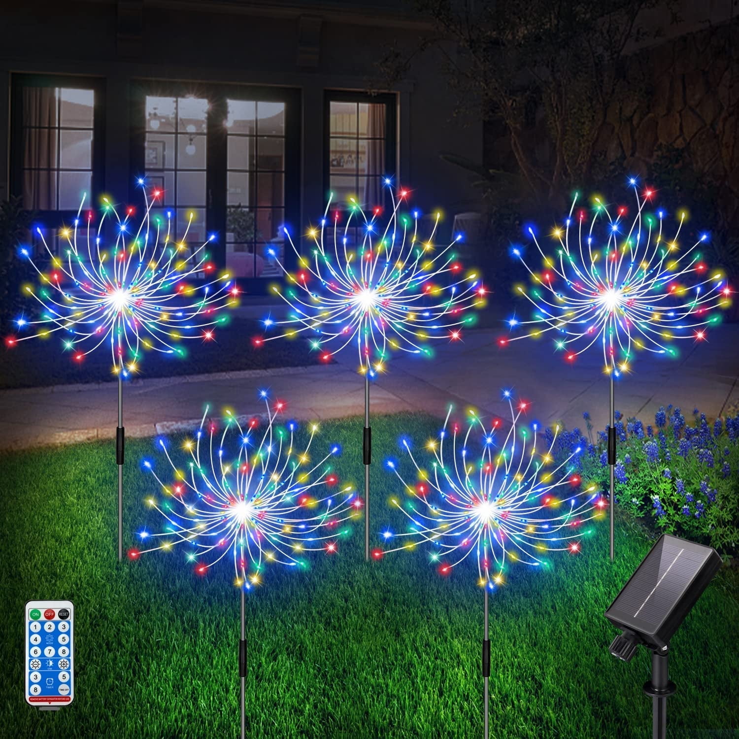 Solar Firework Lights, Garden Lights 5 Pack 120 LED Remote Control ...
