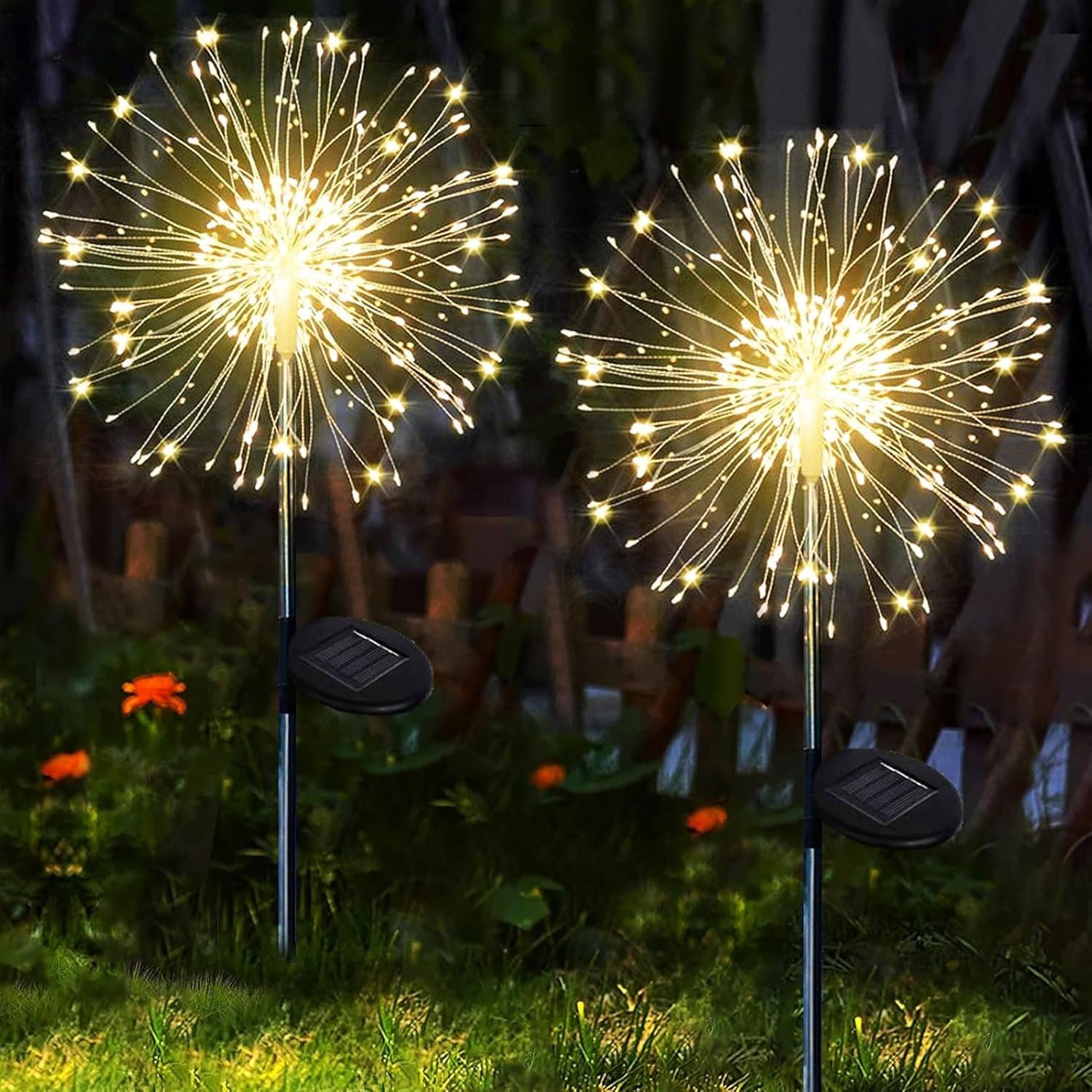 Solar Fireworks Lights 2 Pack 120 LEDs Solar Garden Outdoor Lights, 8 Modes Tall Sparkler Yard ...