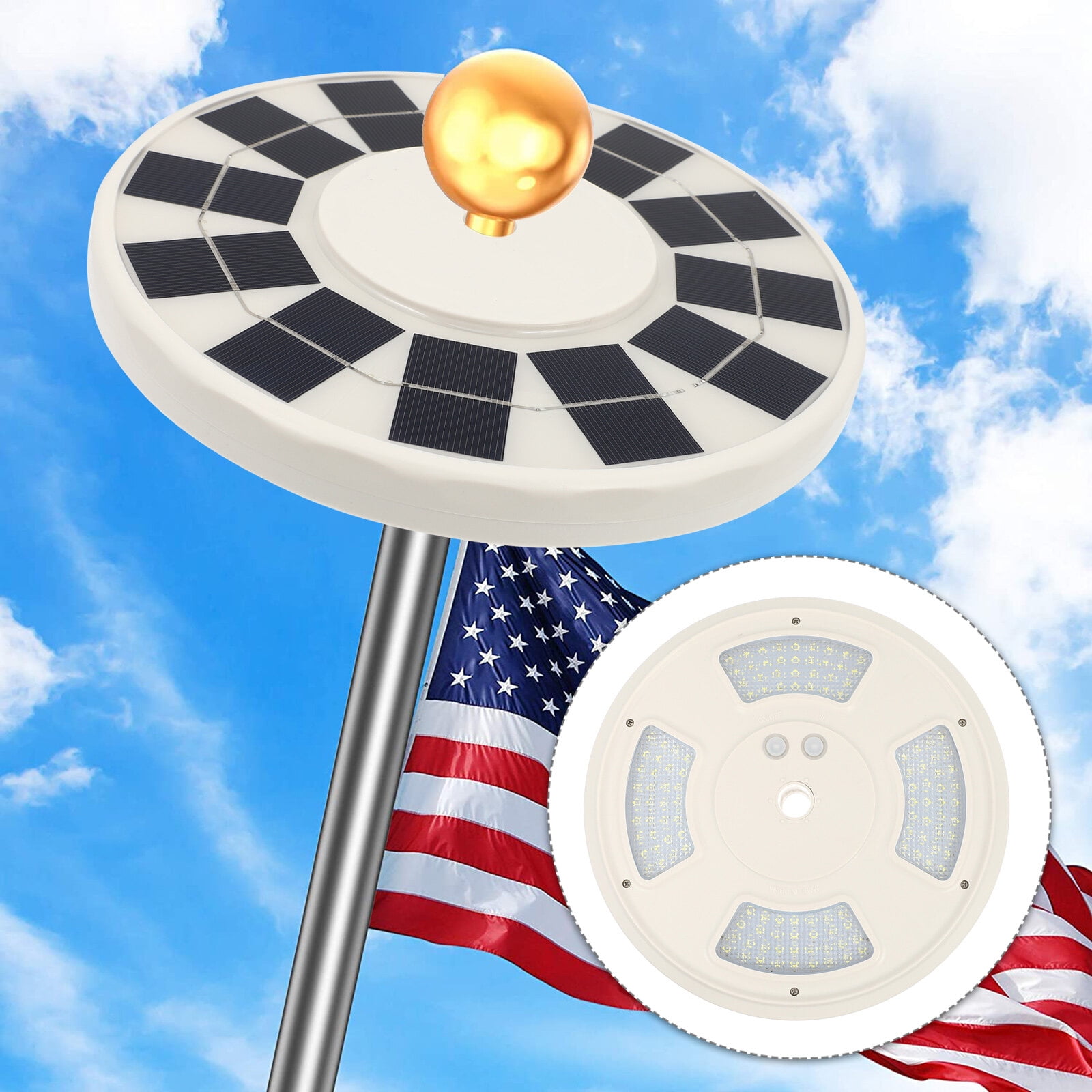 Solar Flag Pole Light, 128 LED Flagpole Light for 15-25 Ft Poles ...