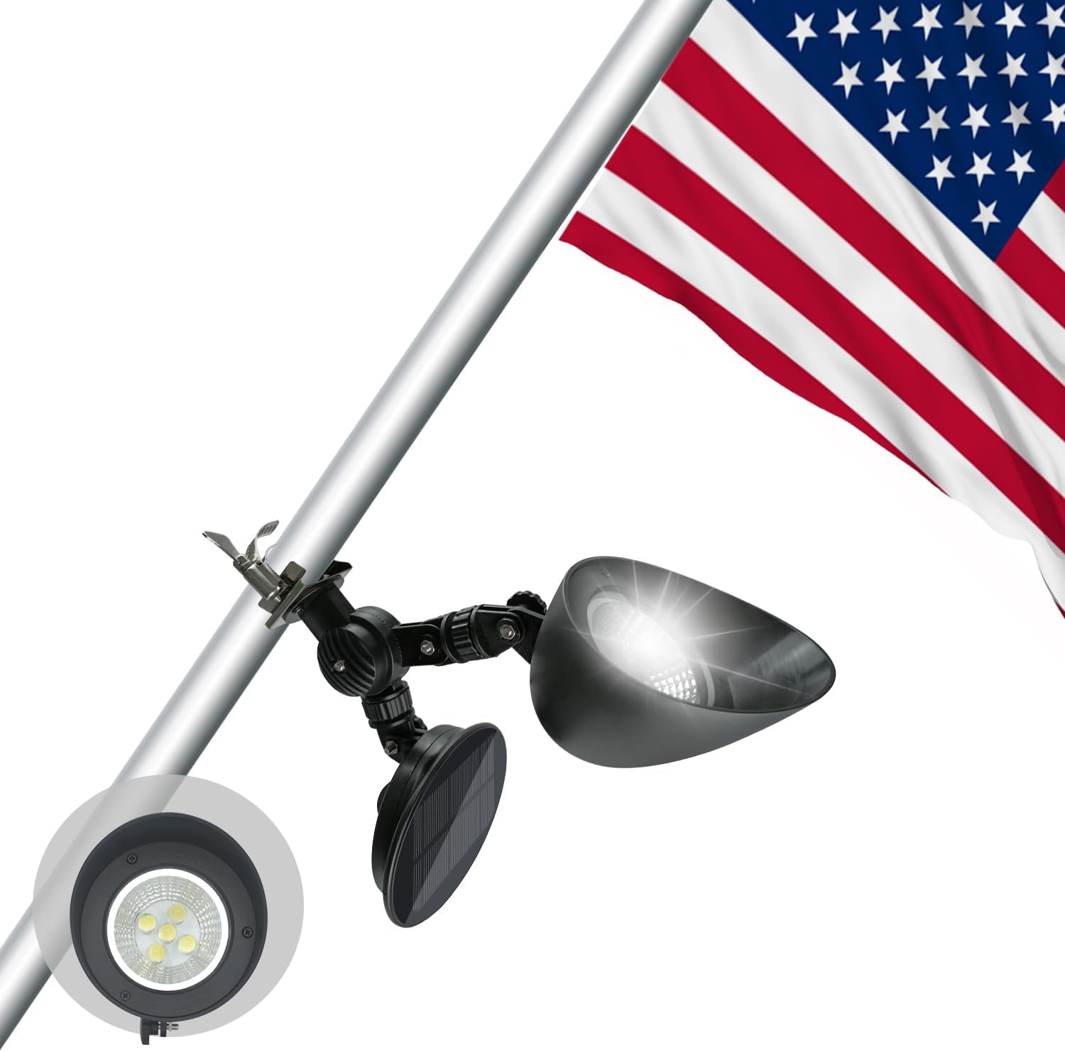 Solar Flag Pole Light, 360°Adjustable Flagpole Light Solar Powered with ...