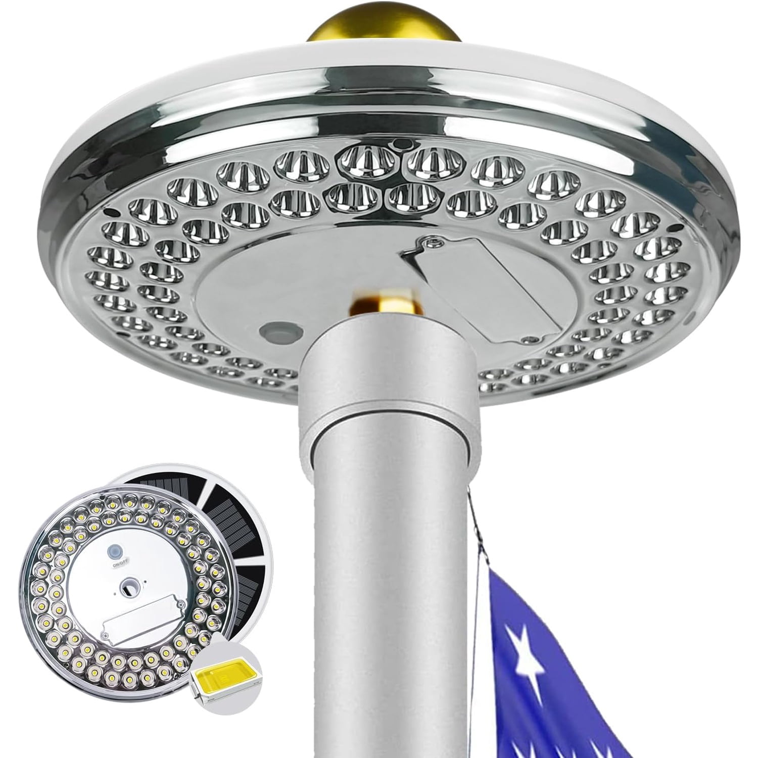Solar Flag Pole Light, 60 LEDs Flag Pole Light Solar Powered, 1800 ...