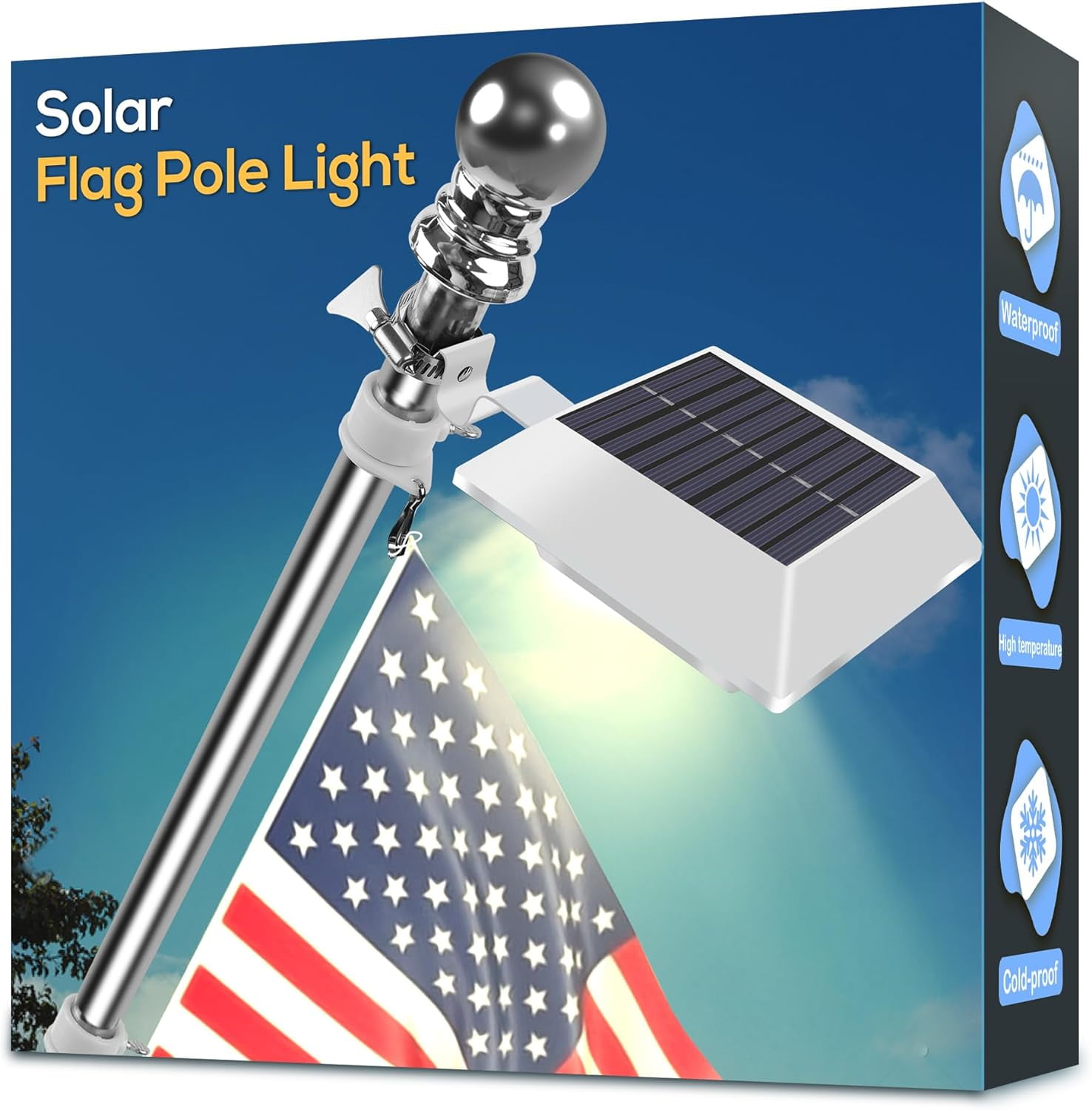Solar Flag Pole Light, Bright Warm White 3000k Flagpole Light Upgrade ...