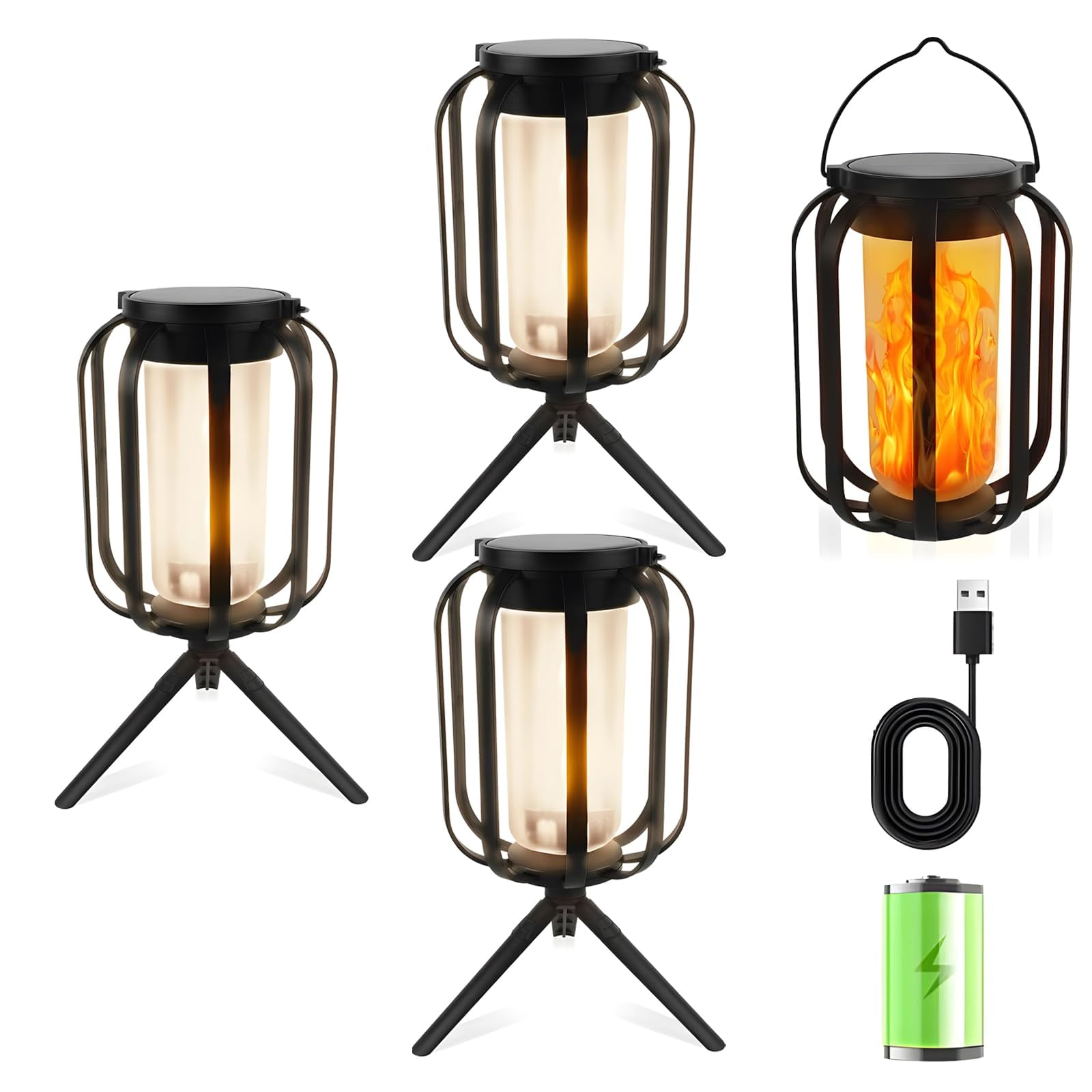 Solar Flame CampingLantern, Solar Lantern Outdoor Lights with Base ...