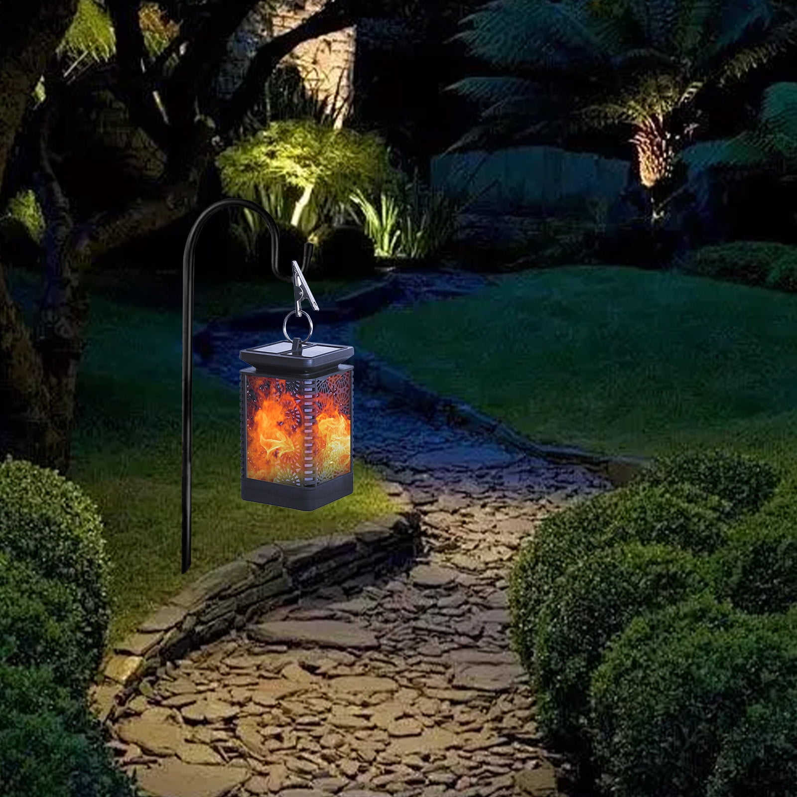 Solar Flame Lamp - Black Outdoor Hanging Solar Light, IP67 Waterproof ...