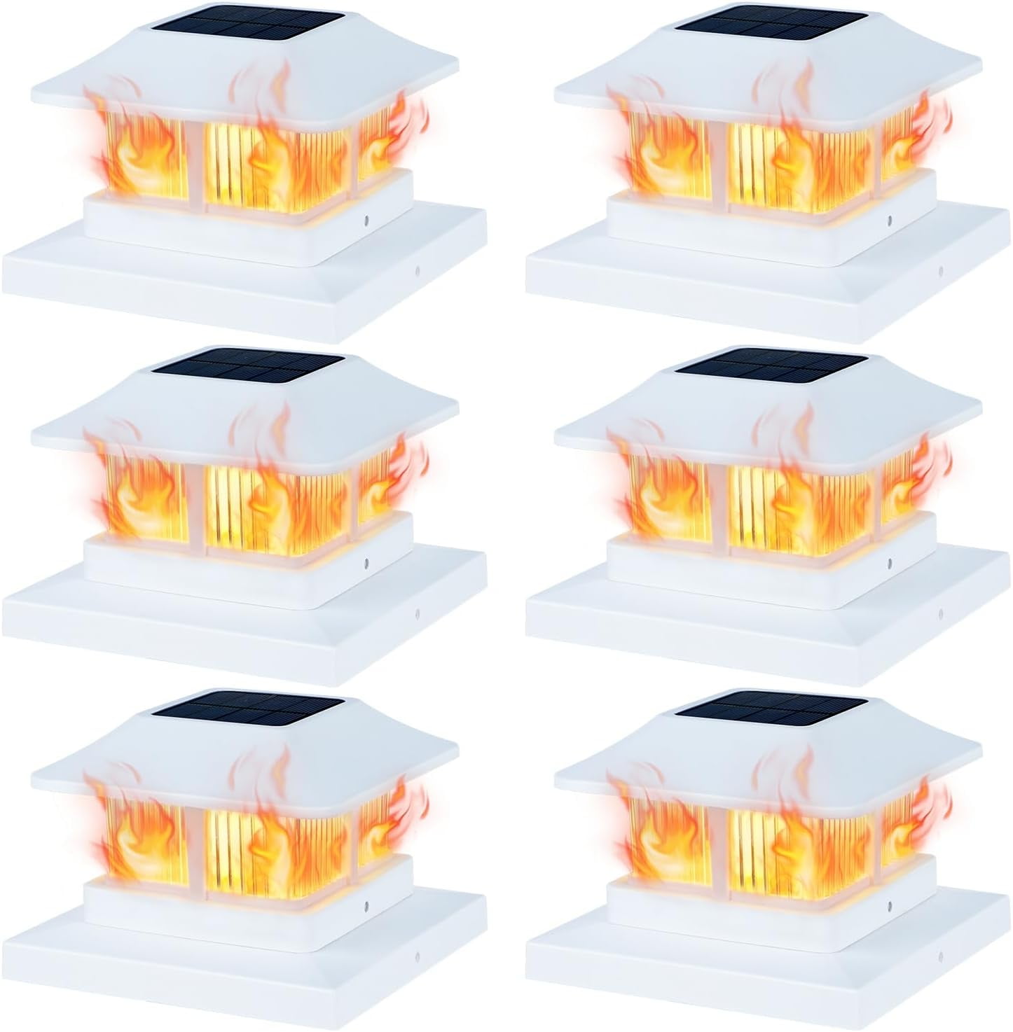 Solar Flame Post Cap Lights Outdoor, Solar Powered White Shell Fence ...