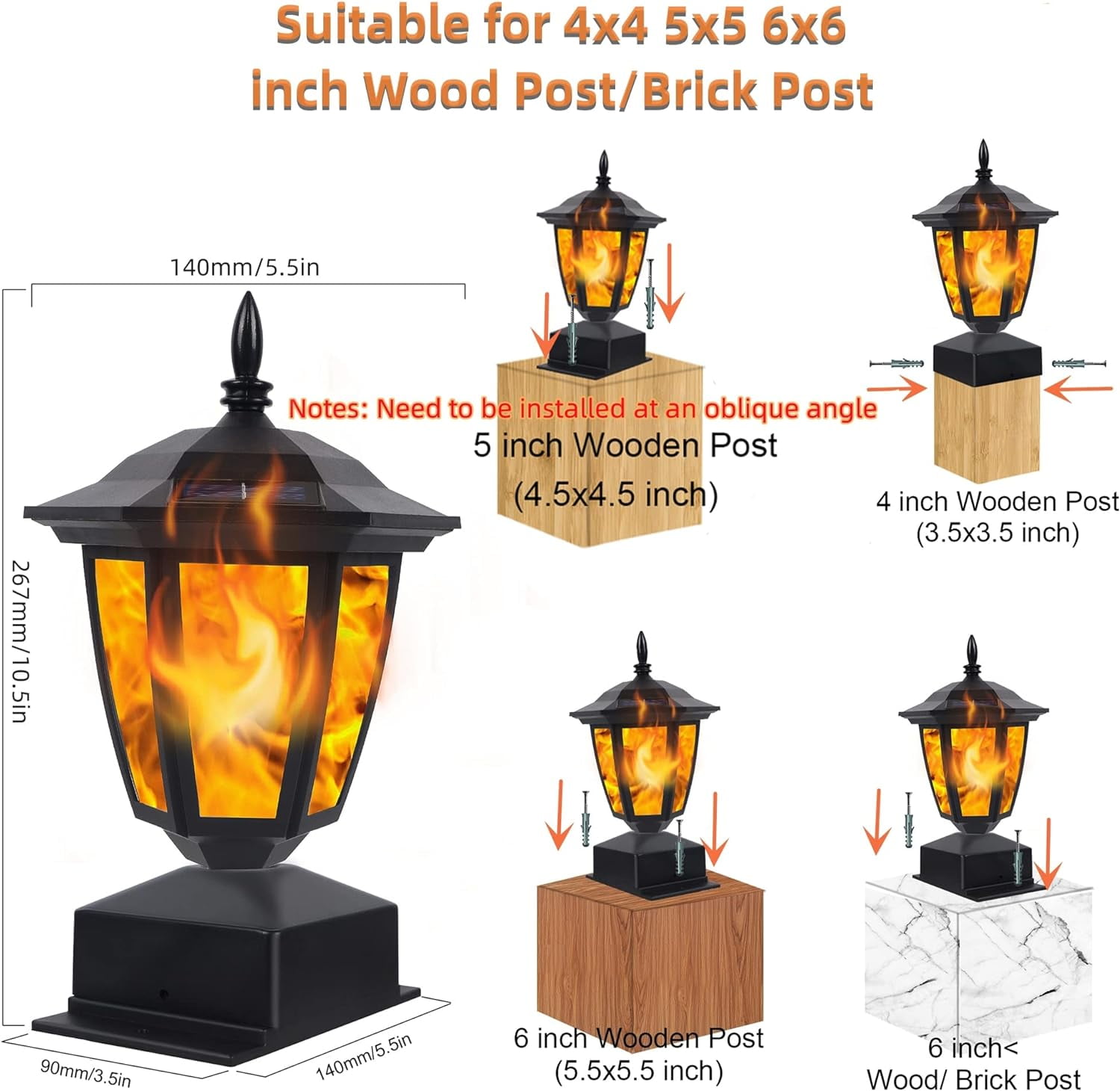 Solar Flame Post Lights Outdoor, Solar Powered Lamps Fence Post Cap ...