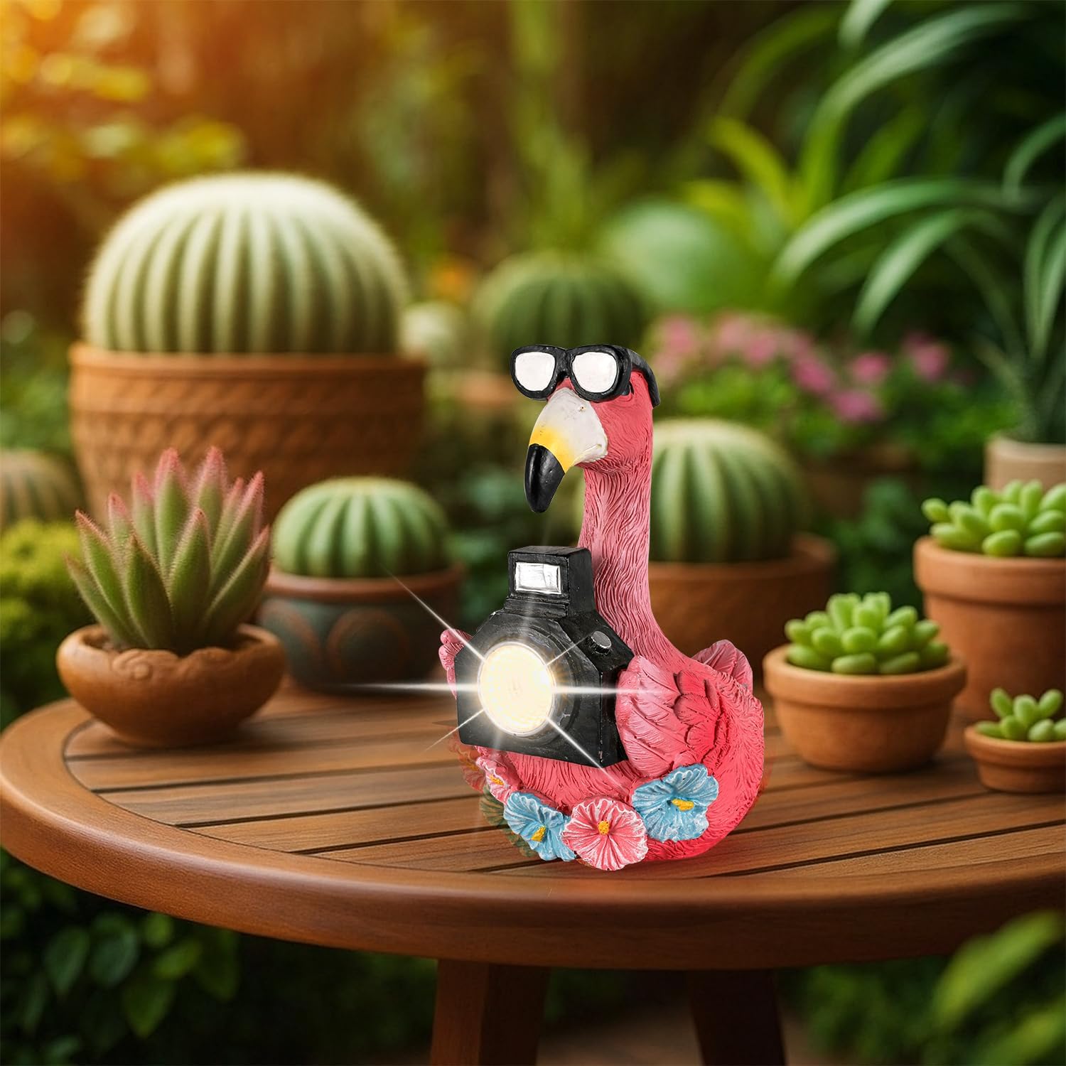 Solar Flamingo Garden Statue with Camera Light – 5.5in Tall Solar ...