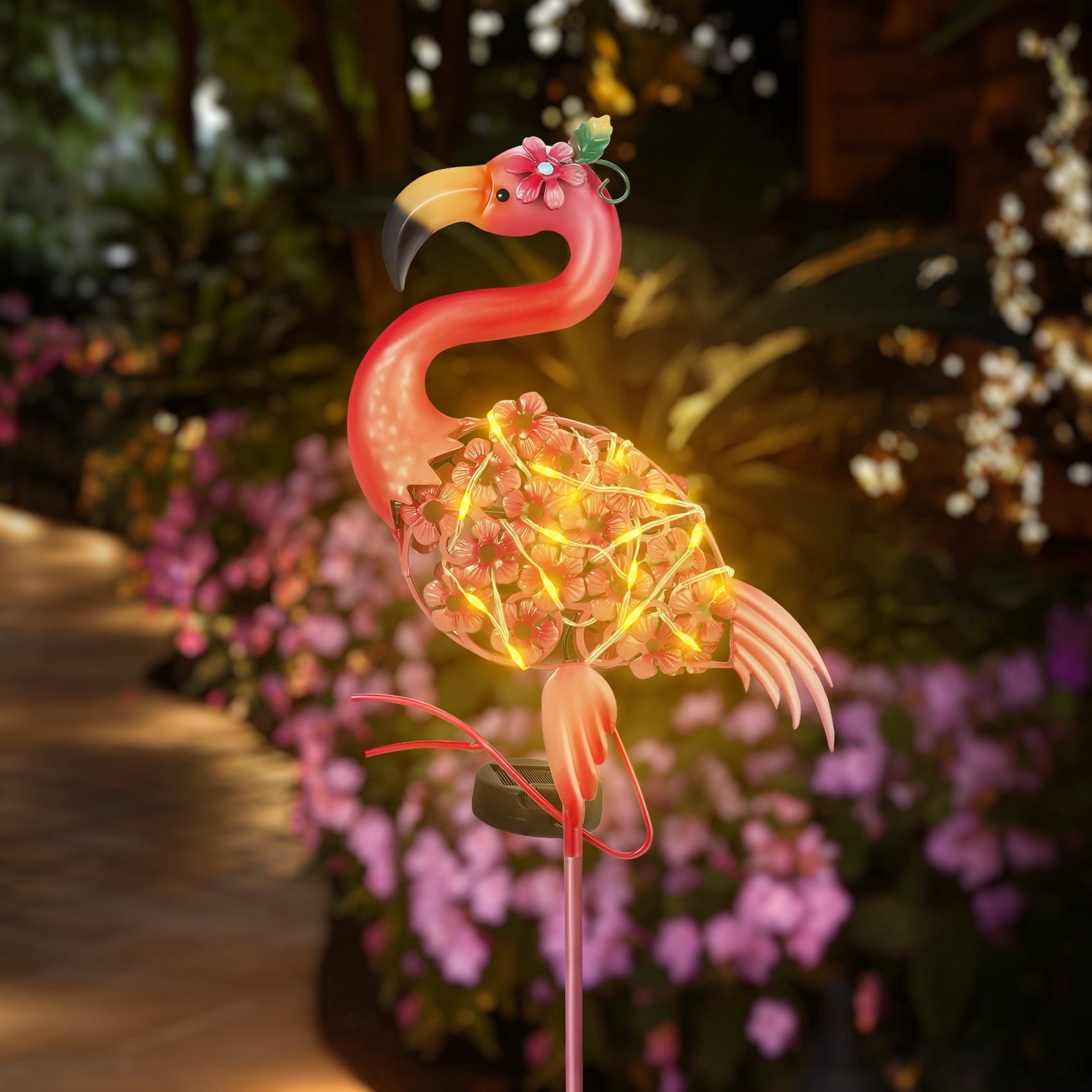 Solar Flamingo Lights,Solar Garden Lights Outdoor Stake Metal Flamingo ...
