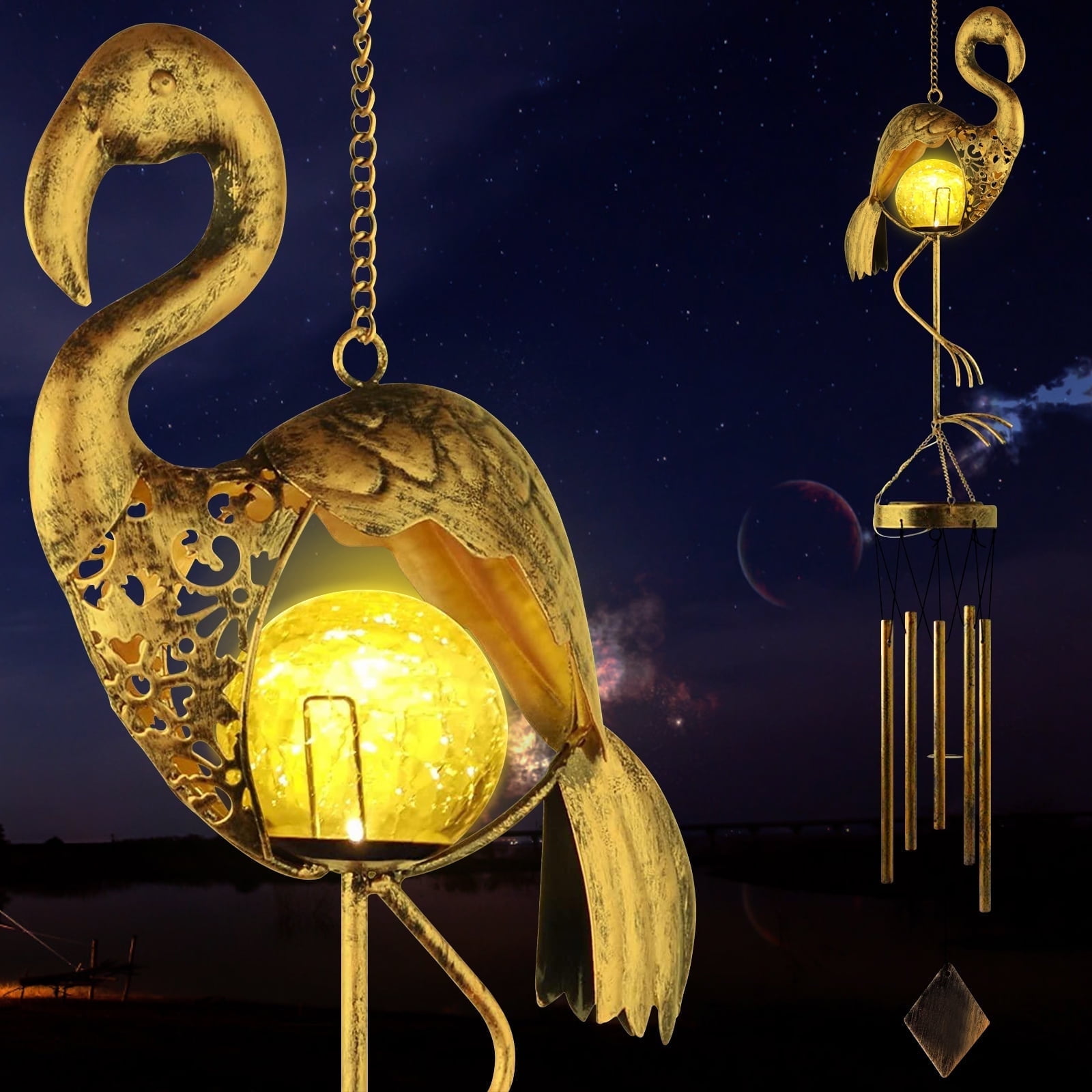 Solar Flamingo Wind Chime, Wind Chimes Flamingo Decor, Outdoor Solar ...