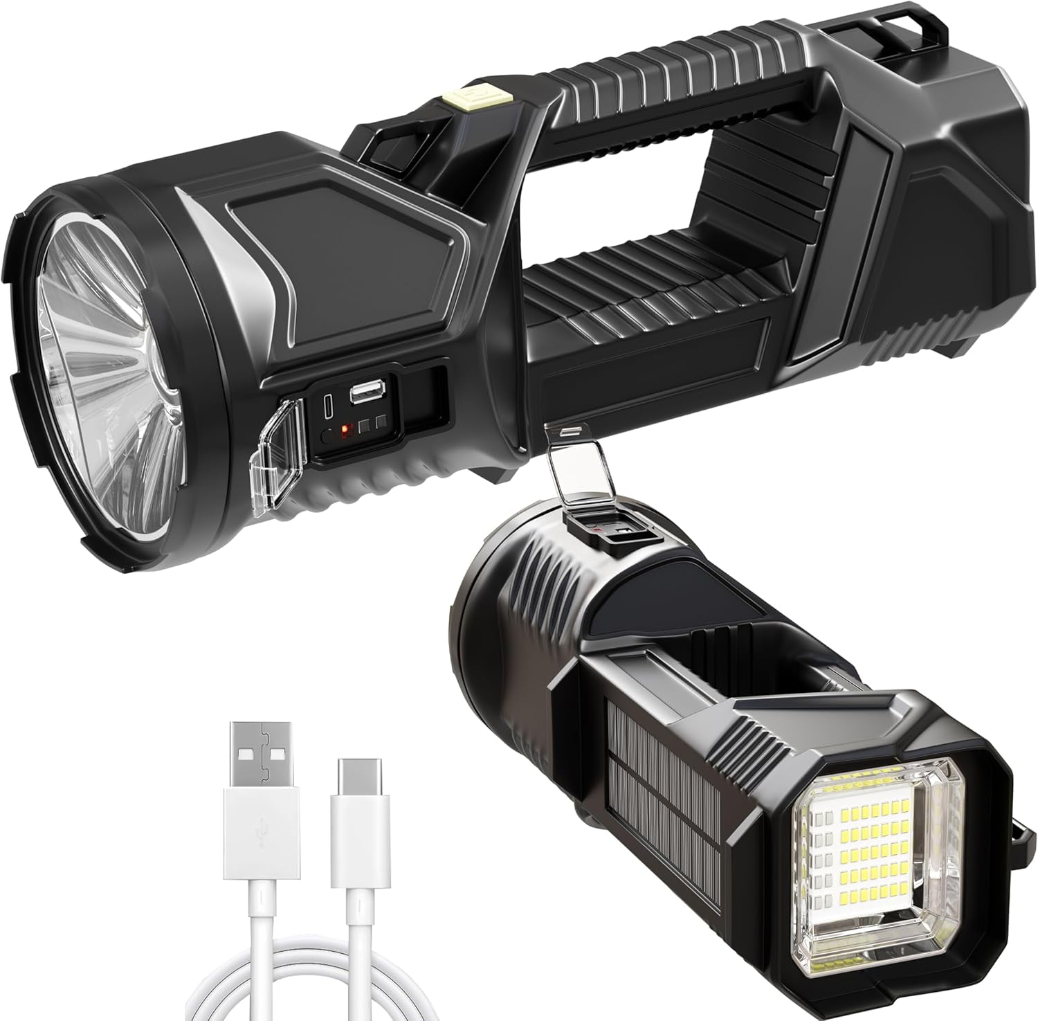 Solar Flashlight,1800 Lumens 6 Modes LED Spotlight Flashlight with ...