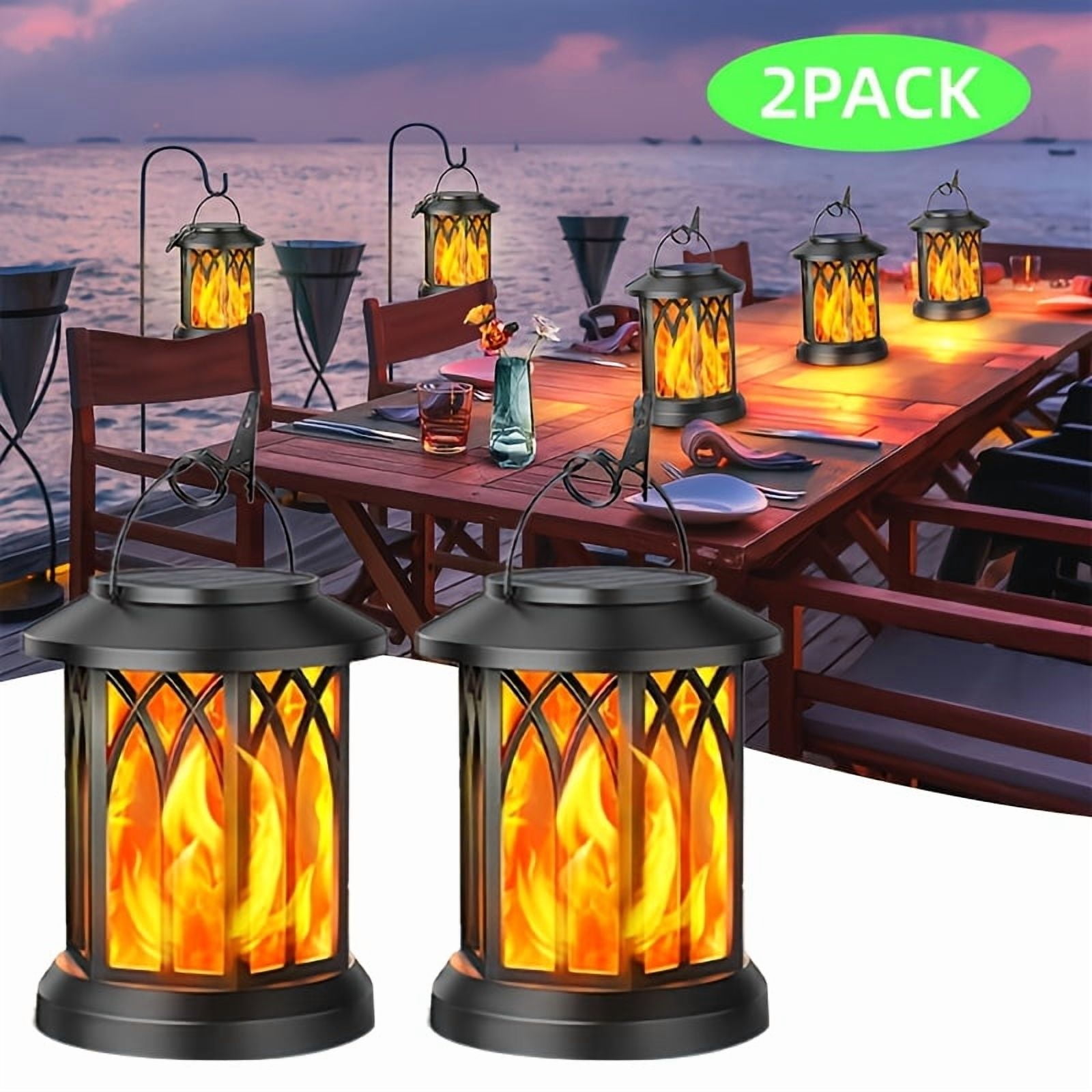 Solar Flickering Flame Lantern - Outdoor Hanging Torch with Realistic ...