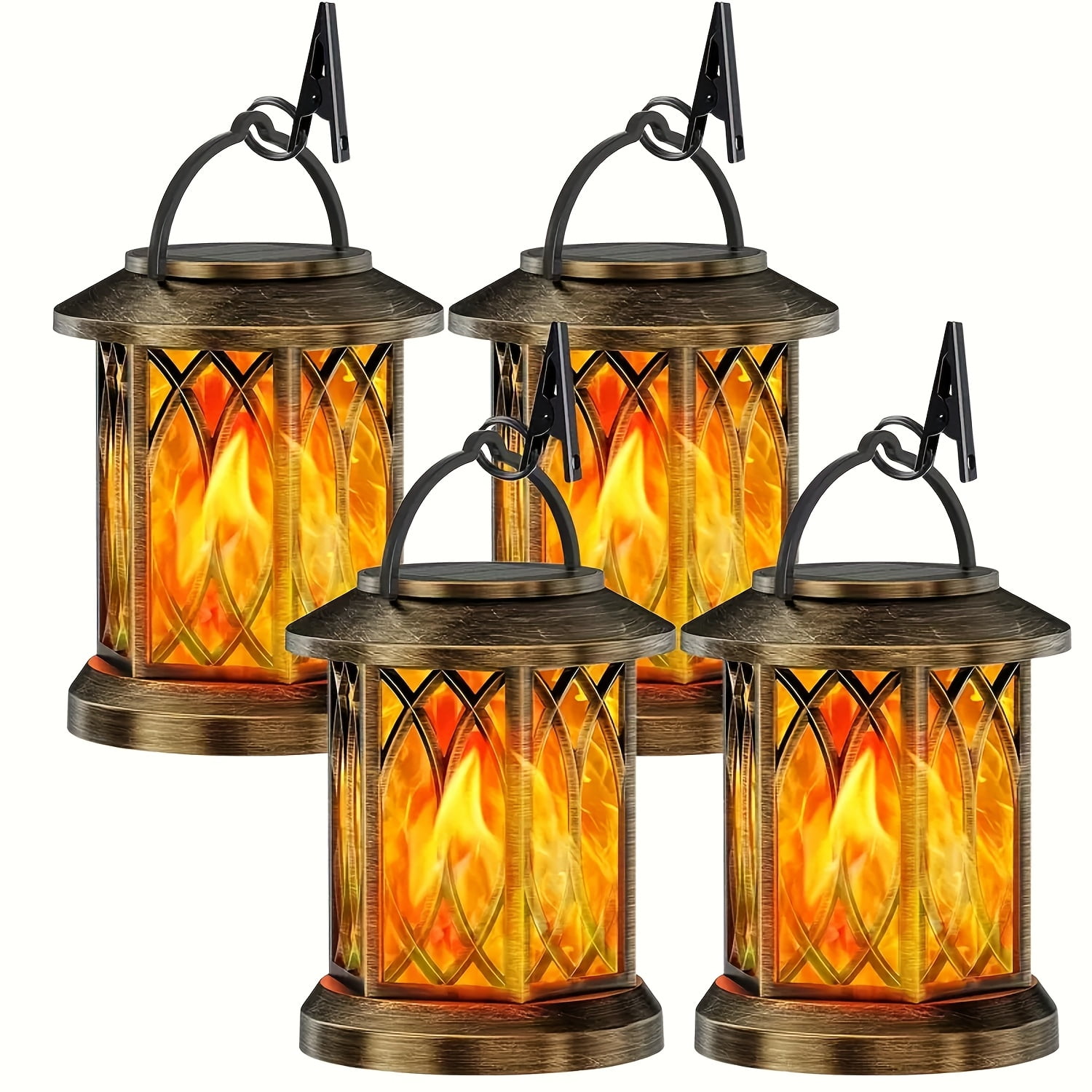 Solar Flickering Flame Lantern - Outdoor Hanging Torch with Realistic ...