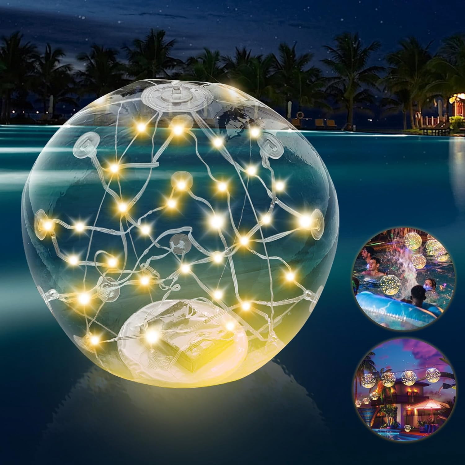 Solar Floating Light, 14 Inch Inflatable Glow Ball Light Warm White for ...