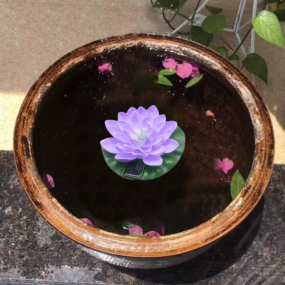 Solar Floating Pool Lights 1 Pack, LED Lotus Flower Pond Light with USB ...