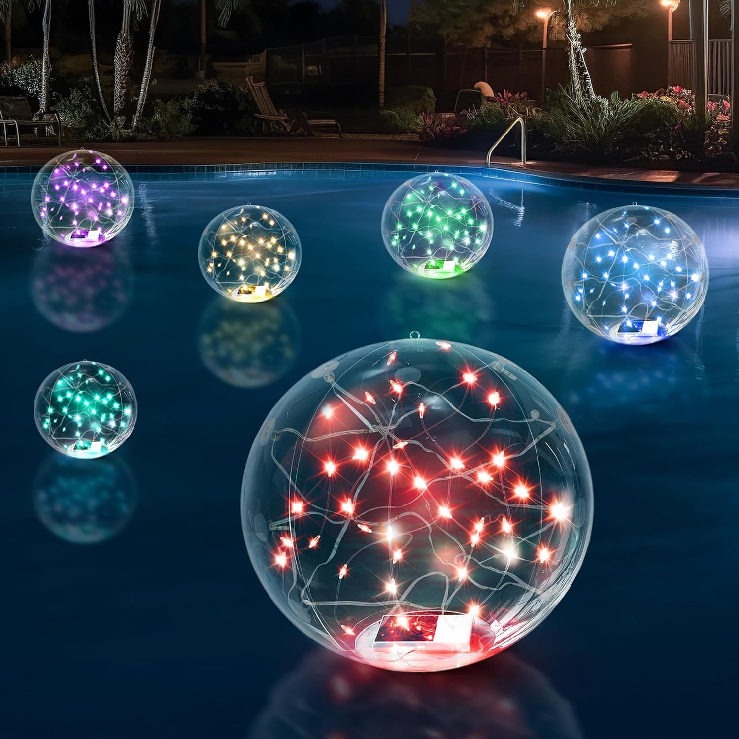 Solar Floating Pool Lights, 14" Inflatable RGB LED Pool Lights That ...