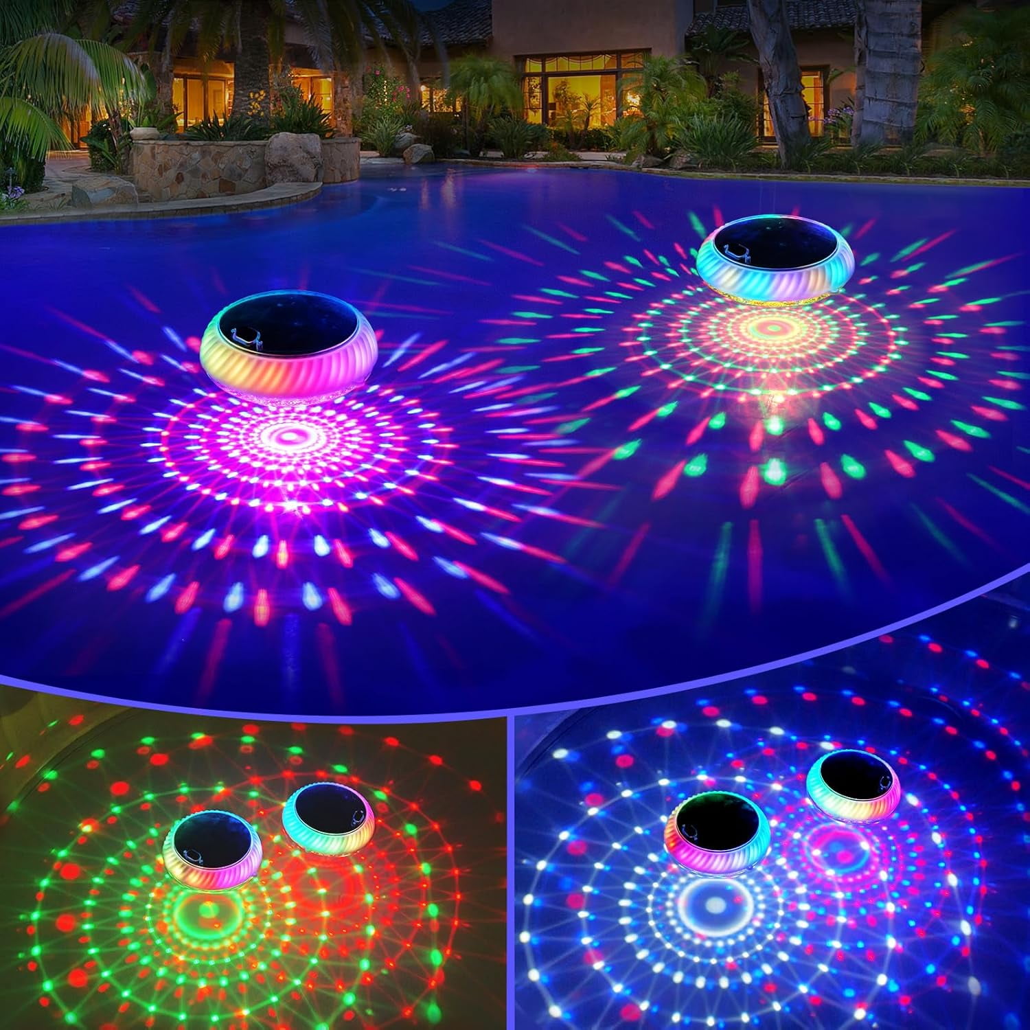 Solar Floating Pool Lights, 7.6" Dynamic Upper and Lower RGB Color ...