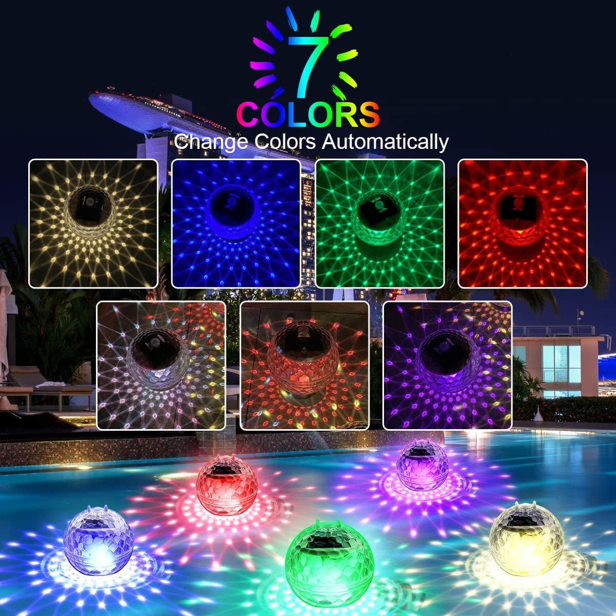 Solar Floating Pool Lights,LED Pool Lights with RGB Color Changing ...