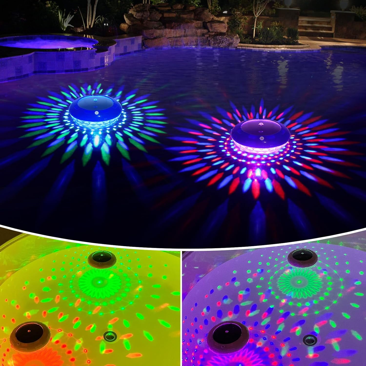 Solar Floating Pool Lights, RGB Color Changing Pool Floating Light ...