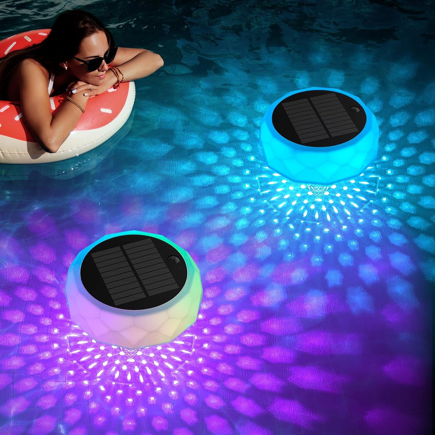 Solar Floating Pool Lights, RGB Color Float Pool Lights, IP68 ...