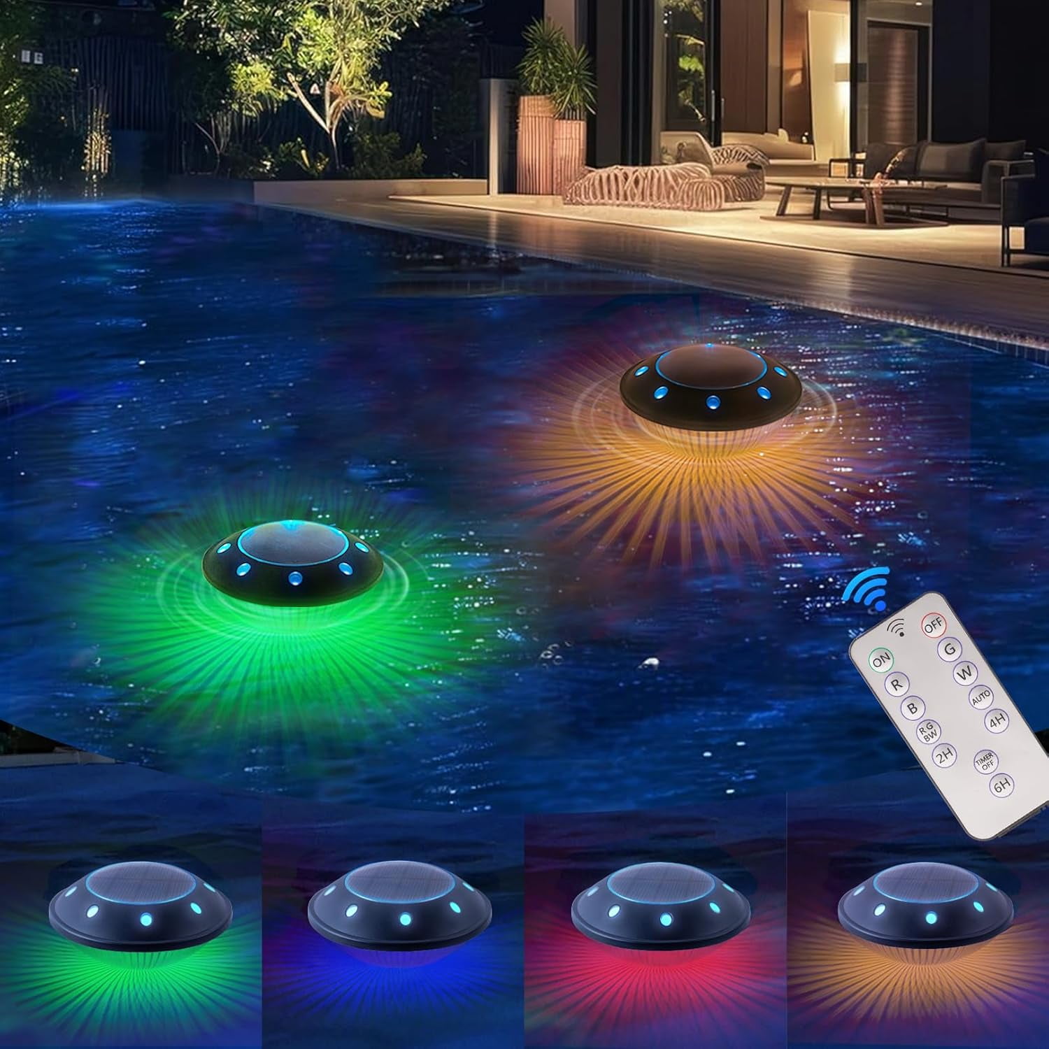 Solar Floating Pool Lights,RGBW Upper and Lower Color Changing LED ...