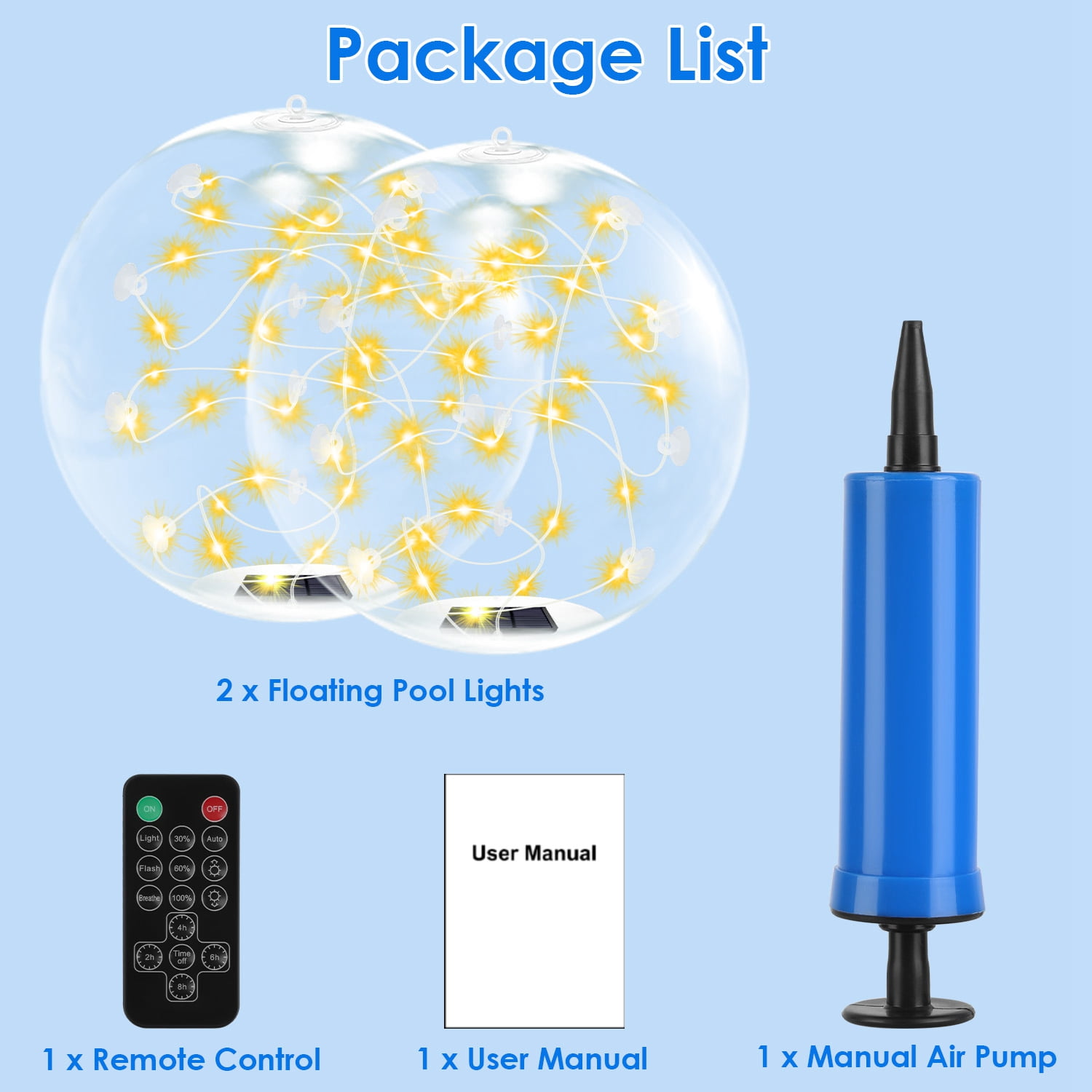 Solar Floating Pool Lights with Remote – 2 Pack LED Warm Glow Balls ...